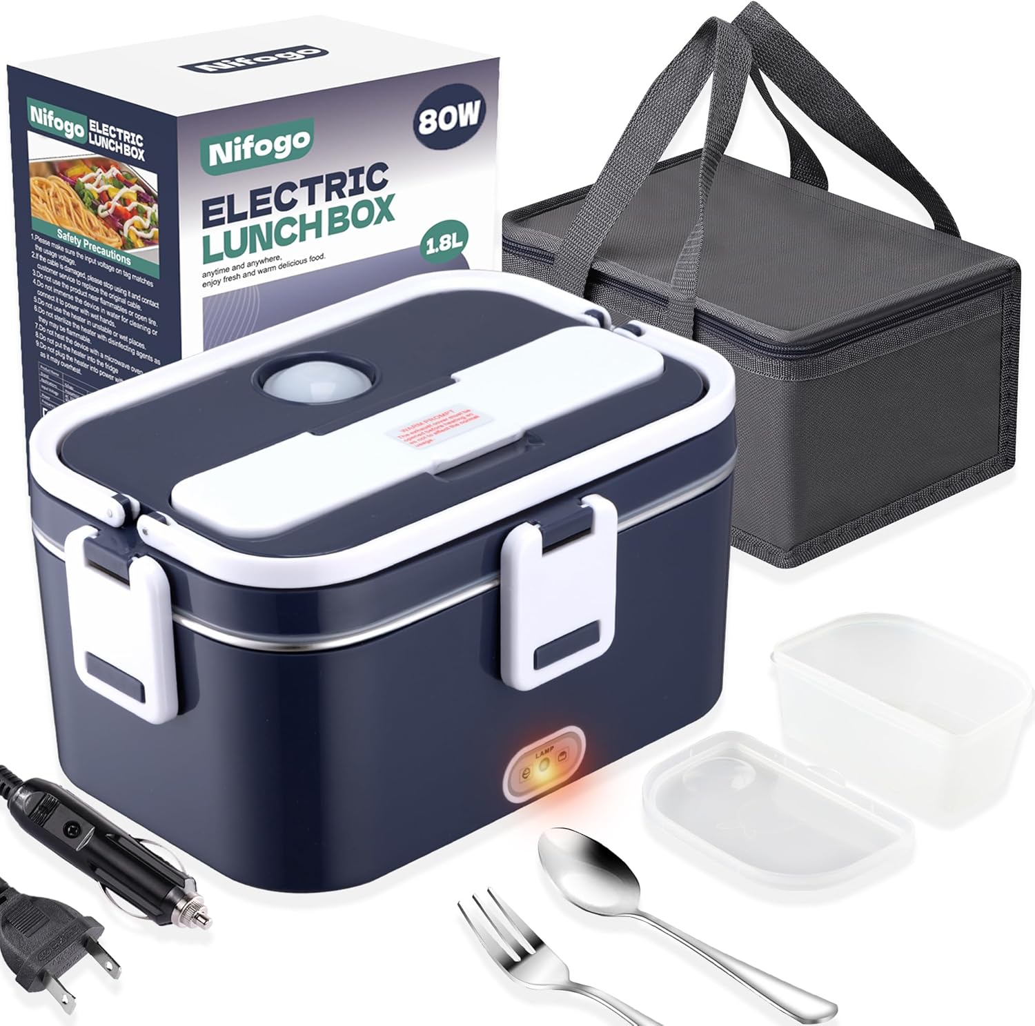 Amazon.com: Nifogo Electric Lunch Box Food Heater 80W Heated Lunch Boxes For Adults 1.8l Food ...