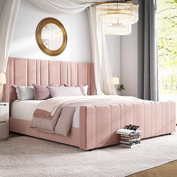 Amazon.com: HOMBCK King Size Bed Frame, Upholstered Bed Frame with ...