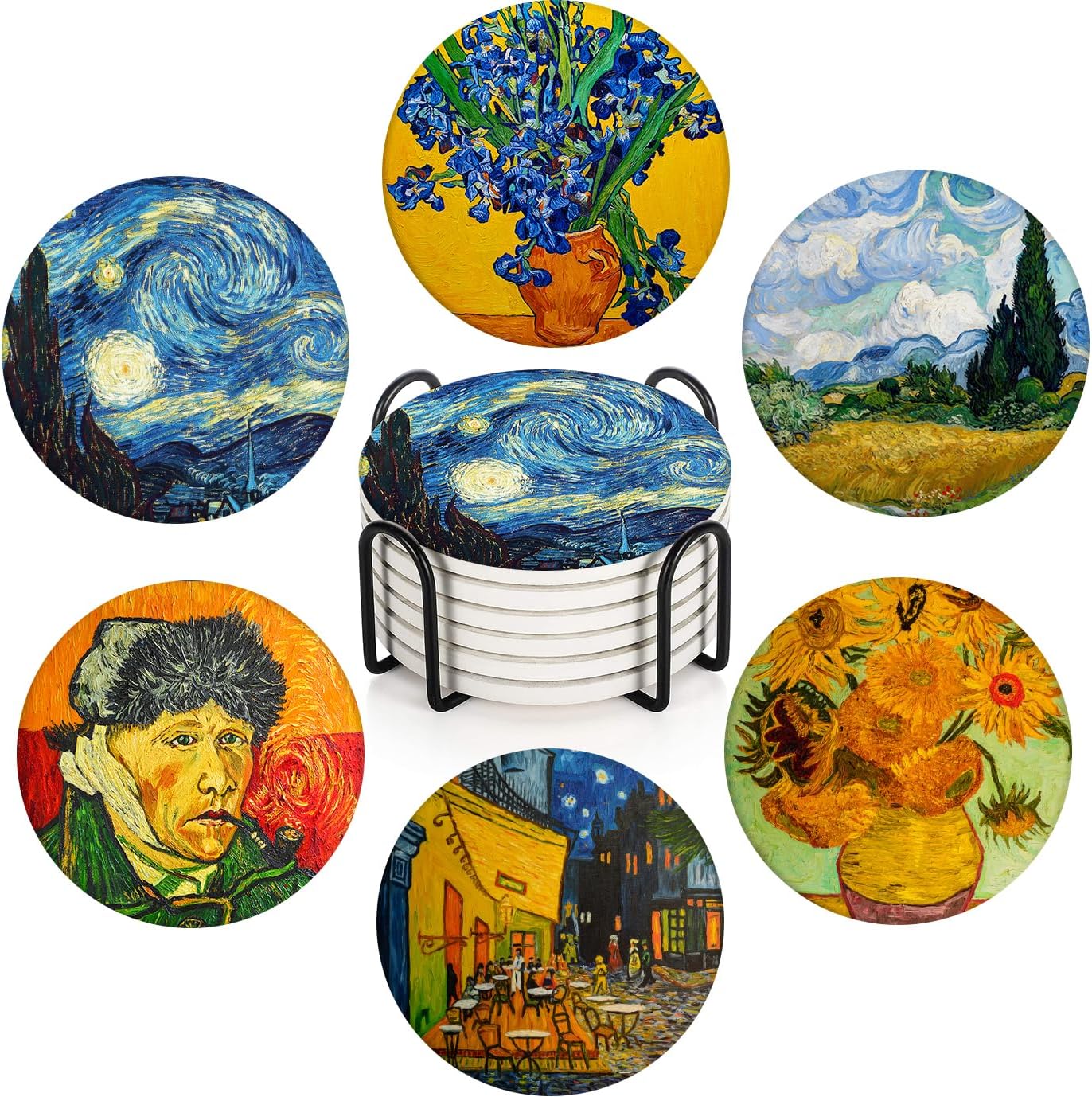 Amazon.com: Bribay Coaster for Drinks Set of 6, Painting Cafe House ...