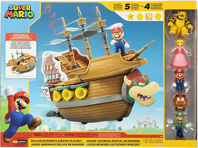 Nintendo Super Mario Deluxe Playset - Bowser Ship - Includes 5 Figures ...