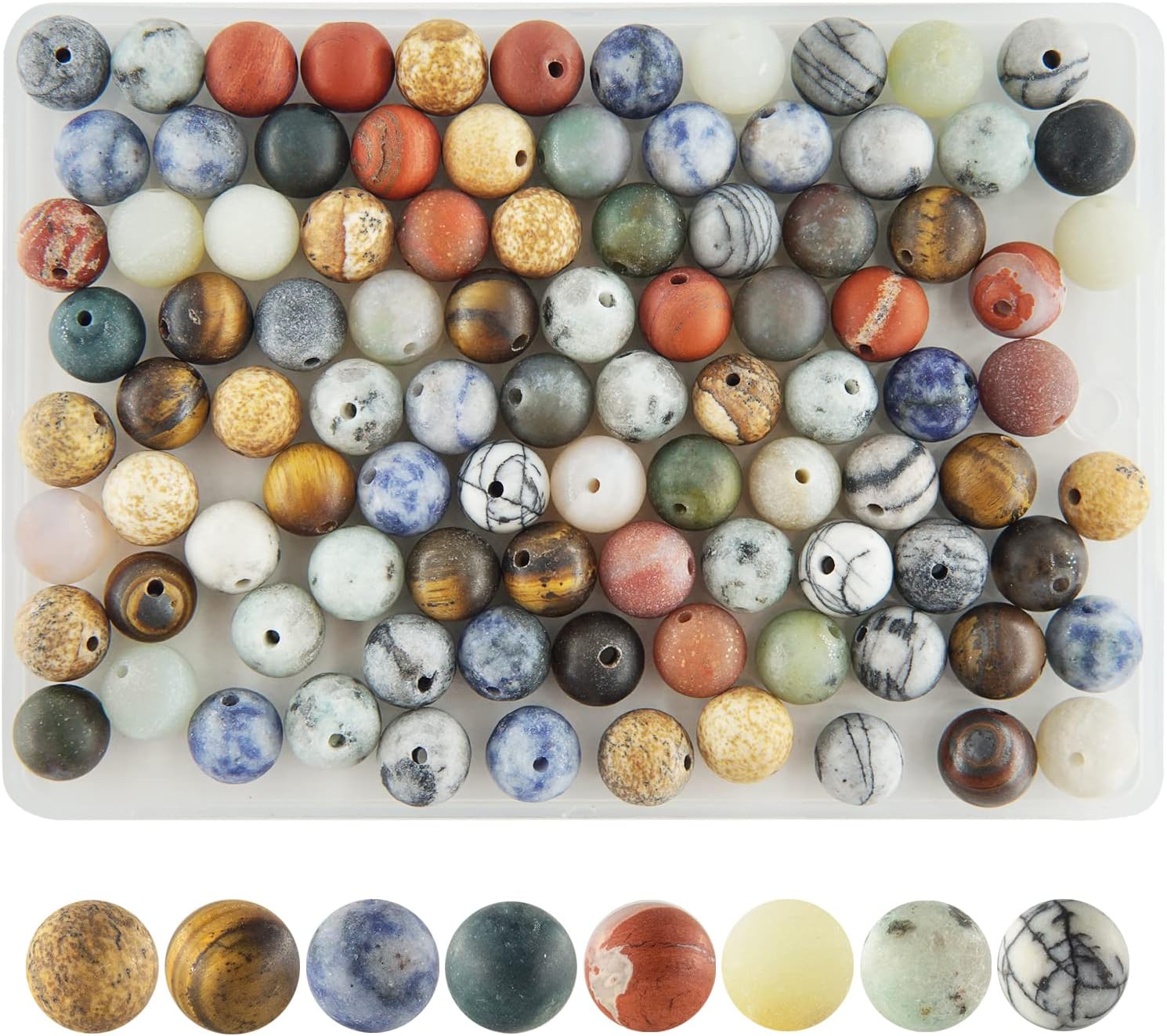 Amazon.com: 8mm Natural Stone Beads for Jewelry Making, 96pcs Frosted ...
