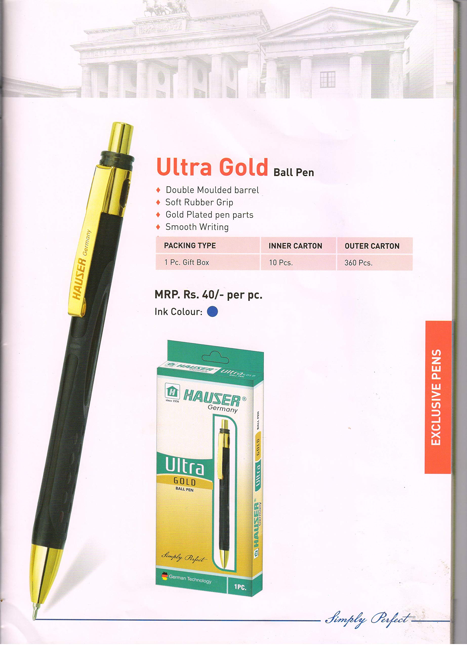Hauser Ultra Gold Ball Pen Blue (Pack of 6 Pen) : Amazon.in: Office ...