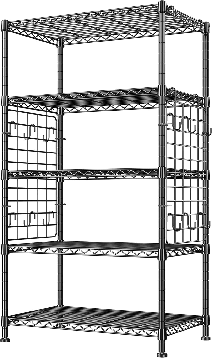 Amazon.com: DurayLoly Storage Shelves with Hooks, Metal Shelving 5 Tier ...