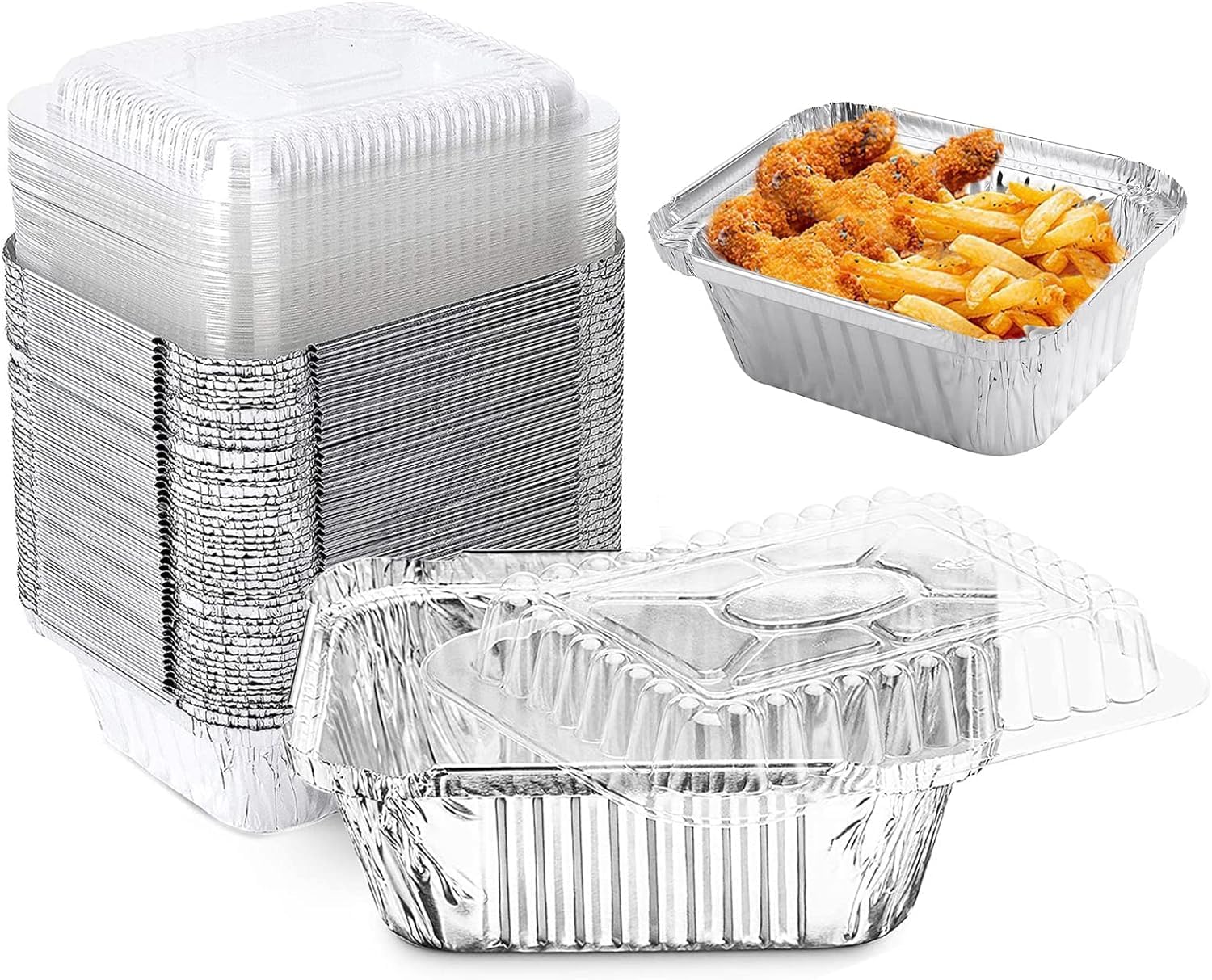 SALANDENS Paquete de 50 Charolas de Aluminio Desechables con Tapas ...