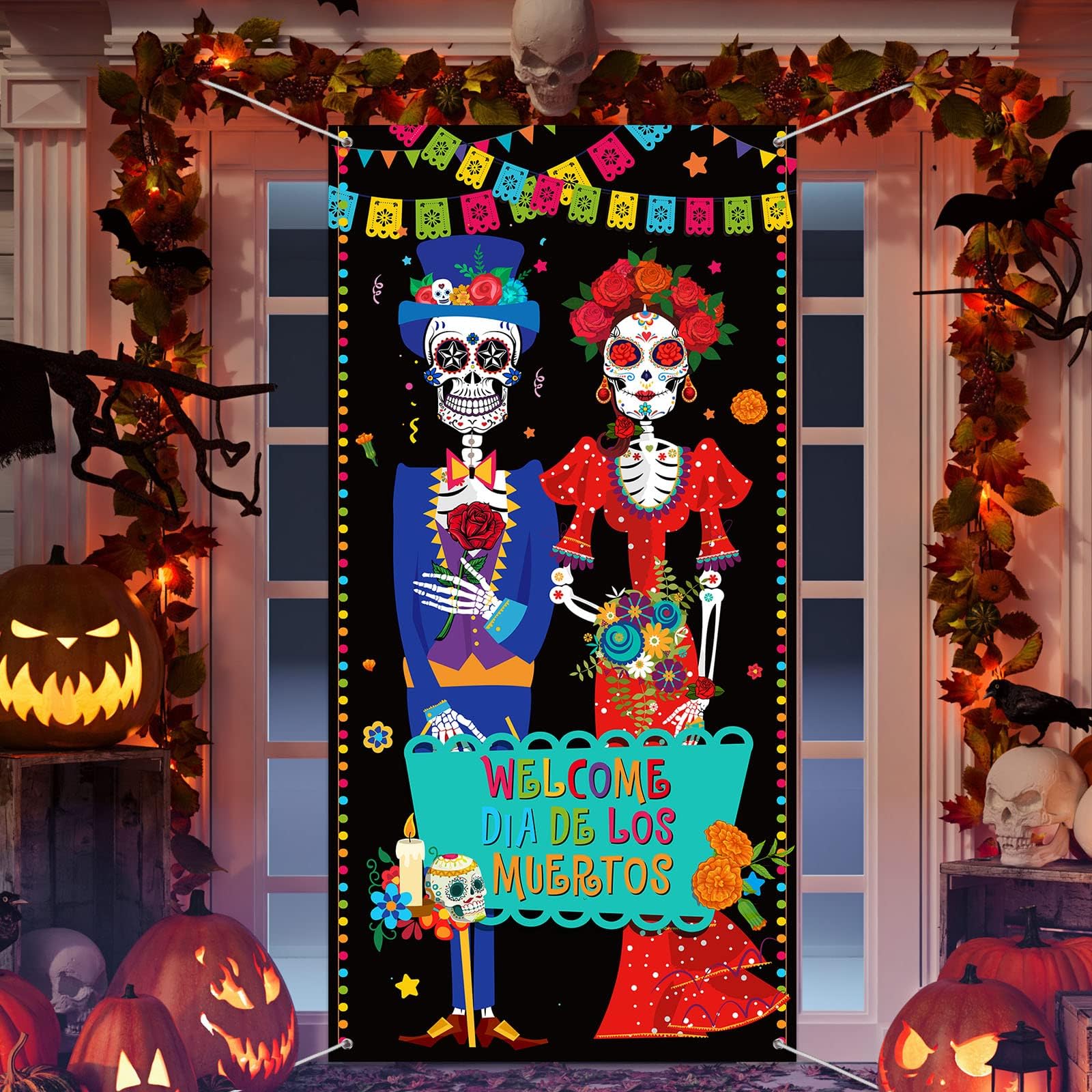 Amazon.com: Dia De Los Muertos Door Cover Day of The Dead Porch Sign ...
