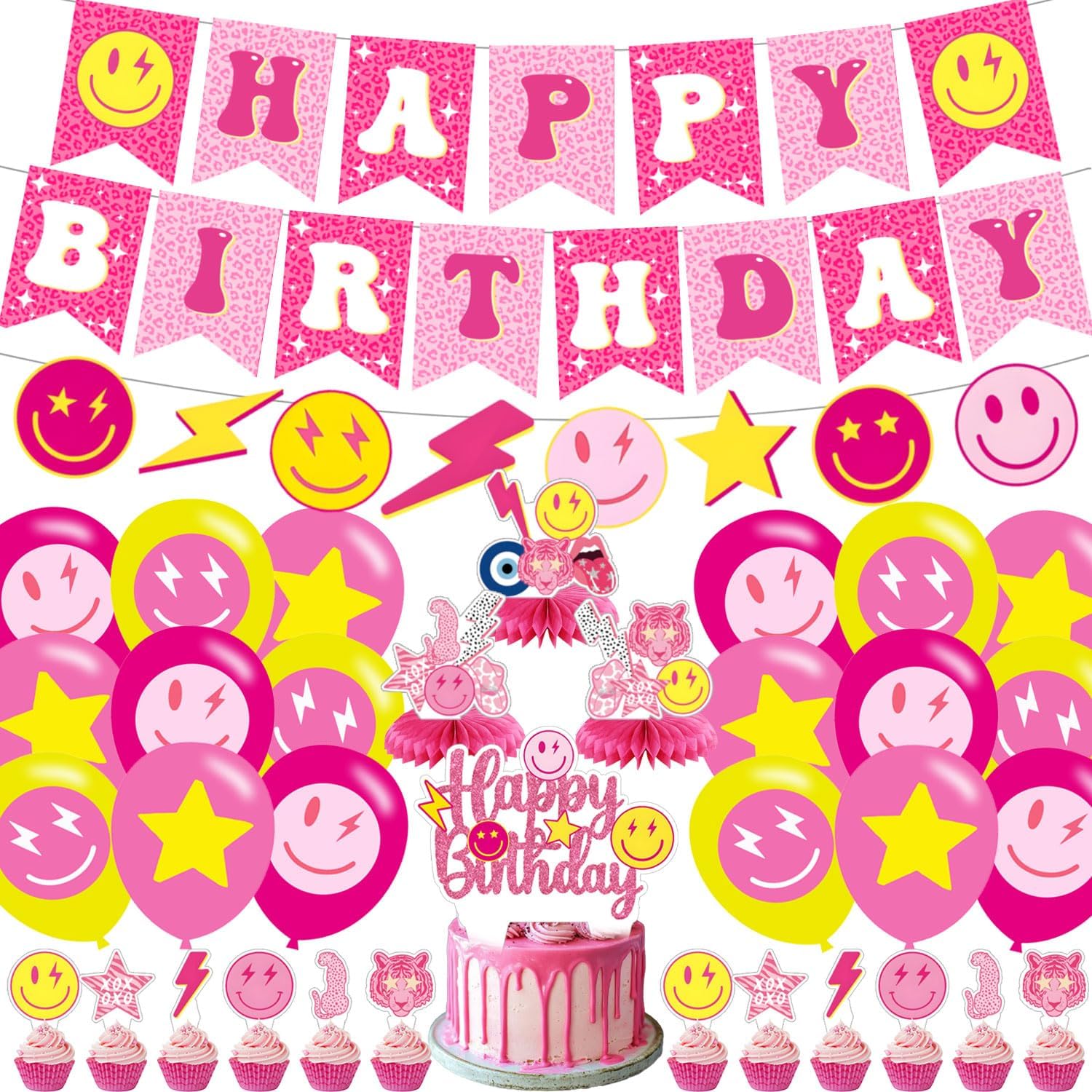 Amazon.com: Preppy Smile Face Party ,Preppy Birthday Party Decoration ...