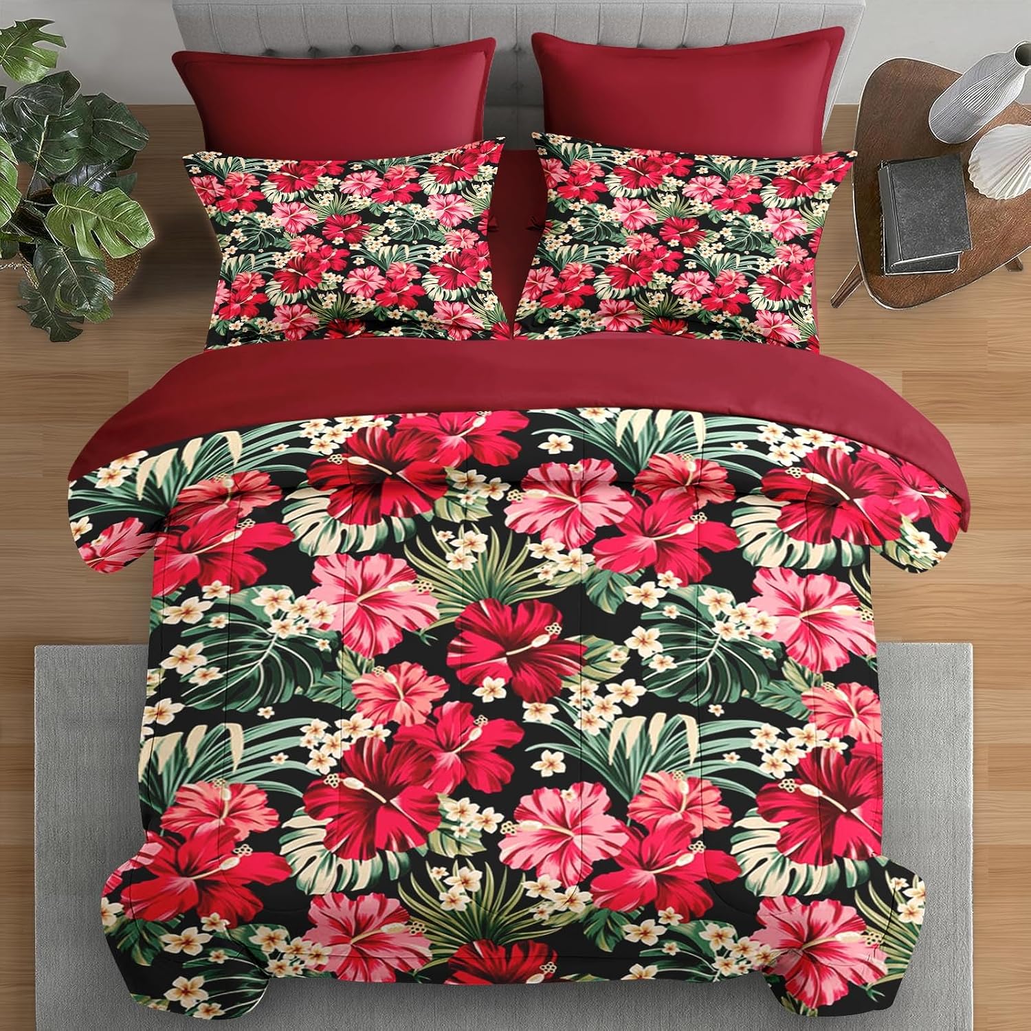 Amazon.com: Pamnest Comforter Set Twin Size, Hawaiian Tropical Hibiscus ...