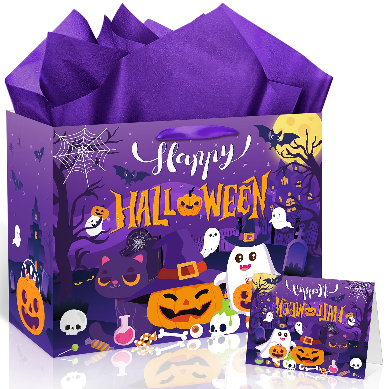 Amazon.com: Large Halloween Party Gift Bag, Purple Halloween Paper Bags ...