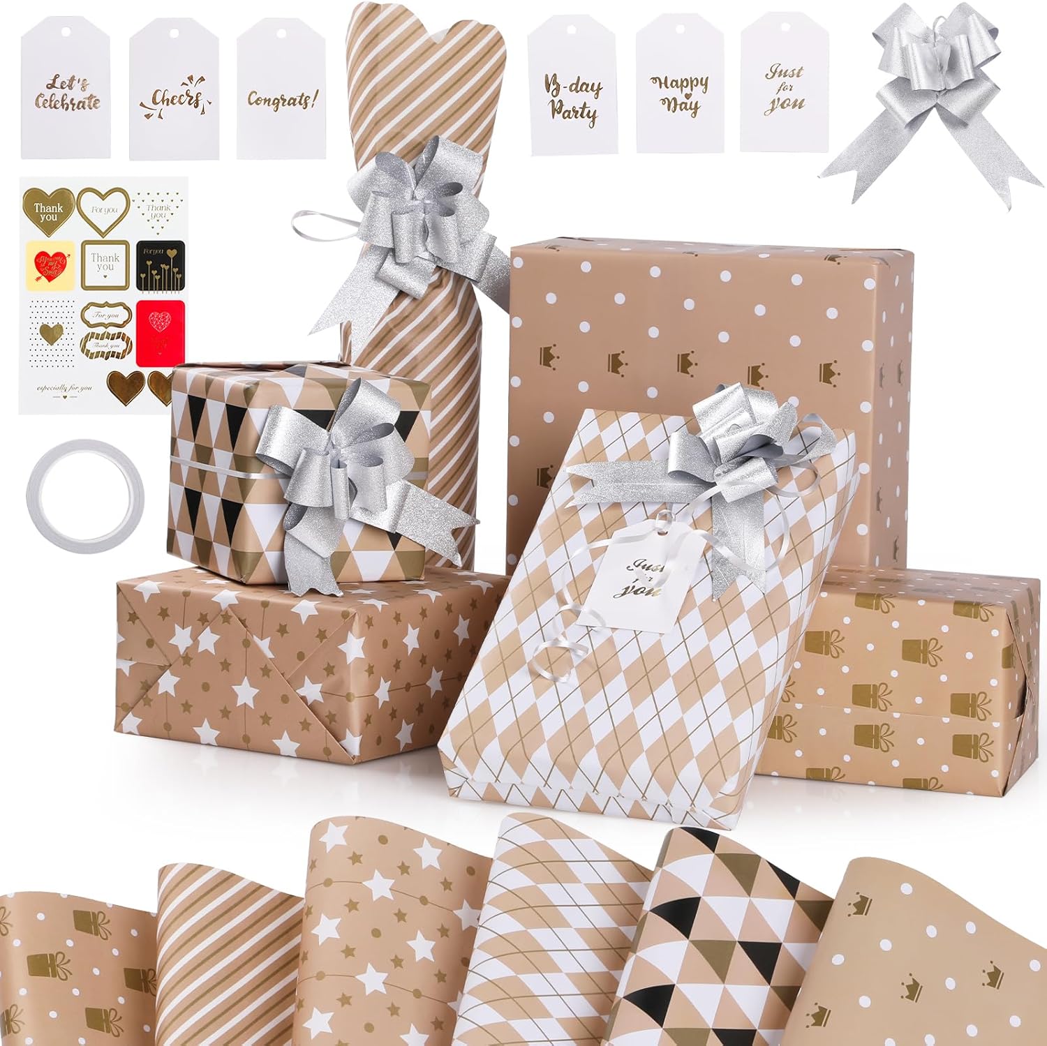 GeeRic 6 Pack Gift Wrapping Papers, 28 ∗ 20 Inch Gift Paper Wrapping ...