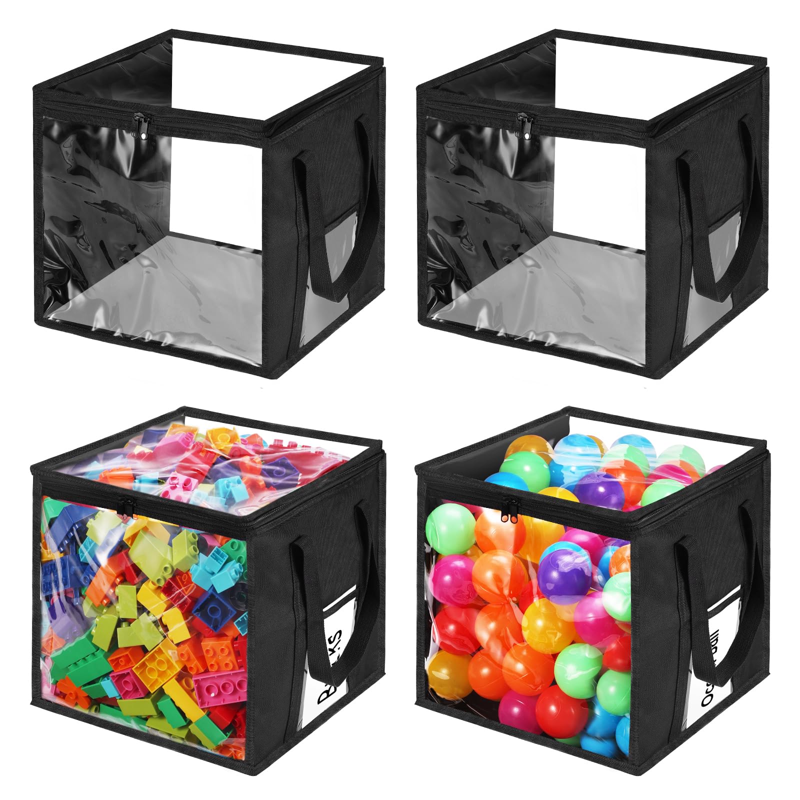 Amazon.com: 4 Packs Large Toy Storage Bins 12" Clear Zippered Storage ...