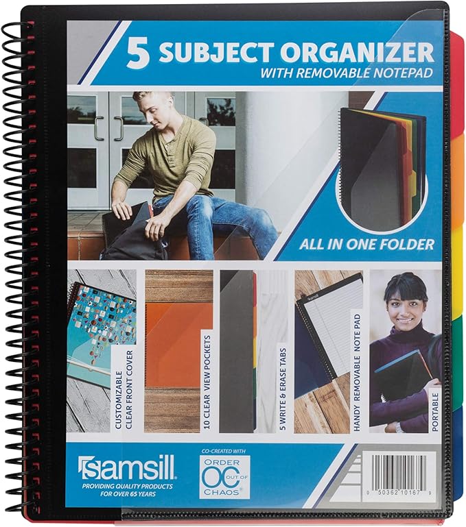 Amazon.com : Samsill 5 Subject Spiral School Organizer with Removable ...