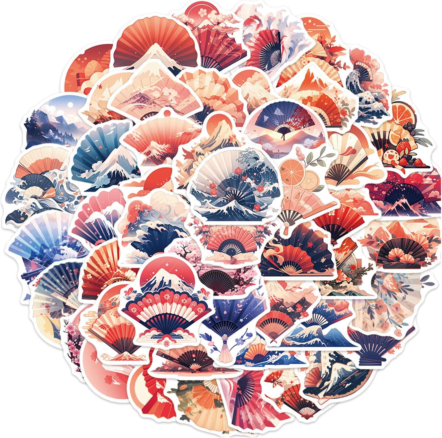 Amazon.com: 50PCS Japanese Stickers Vintage Sakura Fan Stickers ...