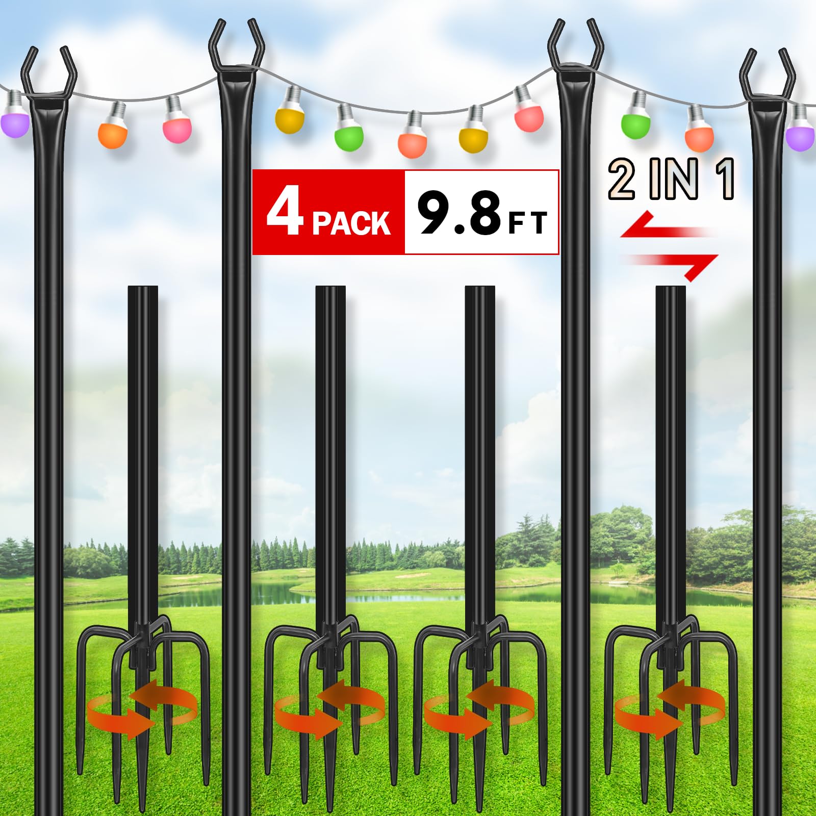 Amazon.com: FEED GARDEN 4 Pack String Light Poles for Outside, 9.8FT ...