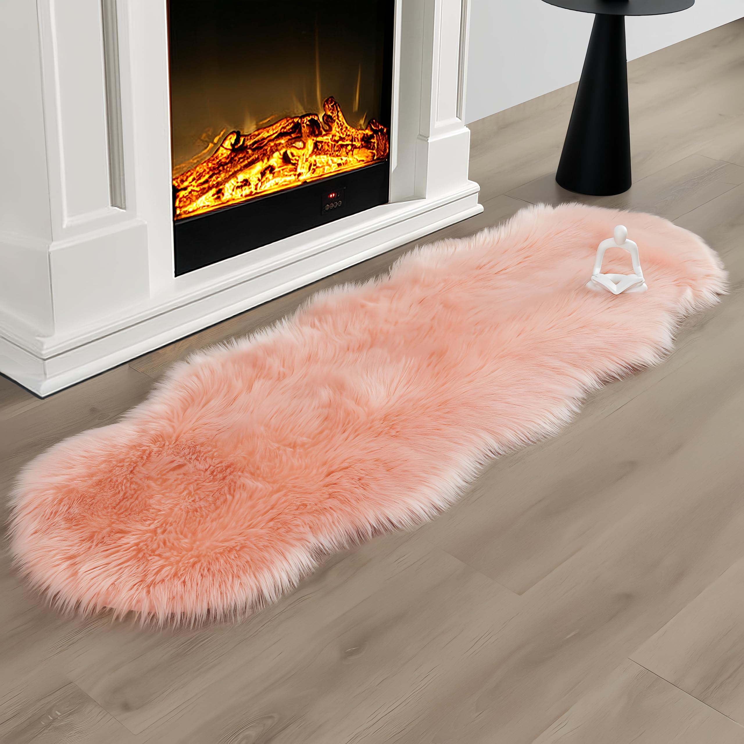 Amazon.com: CKLZSAY Faux Fur Rug Pink Sheepskin Rug 2×6 Runner Shab ...