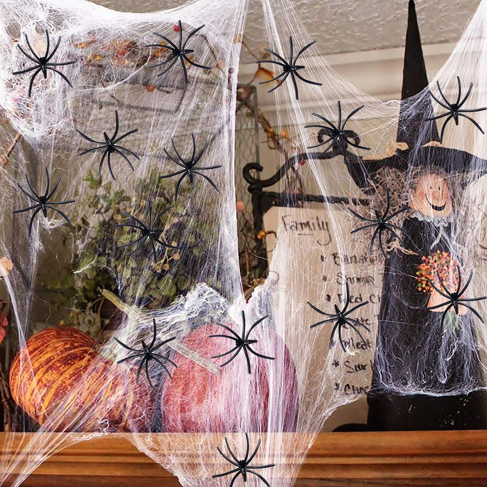 Trrrioosy 300g Cobwebs Halloween Decorations with 50 pcs Spiders ...