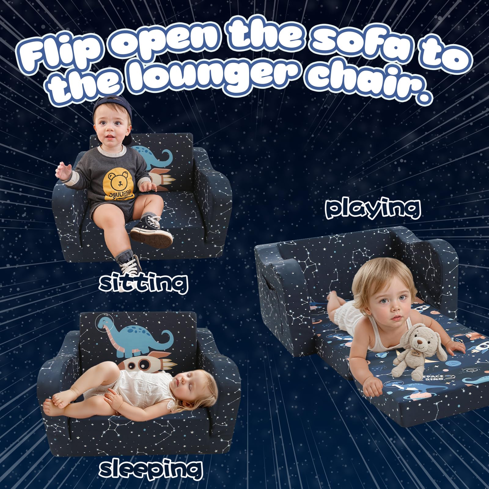 Snapklik.com : Toddler Couch Sofa 2-in-1 Foldable Kids Chair & Lounger ...