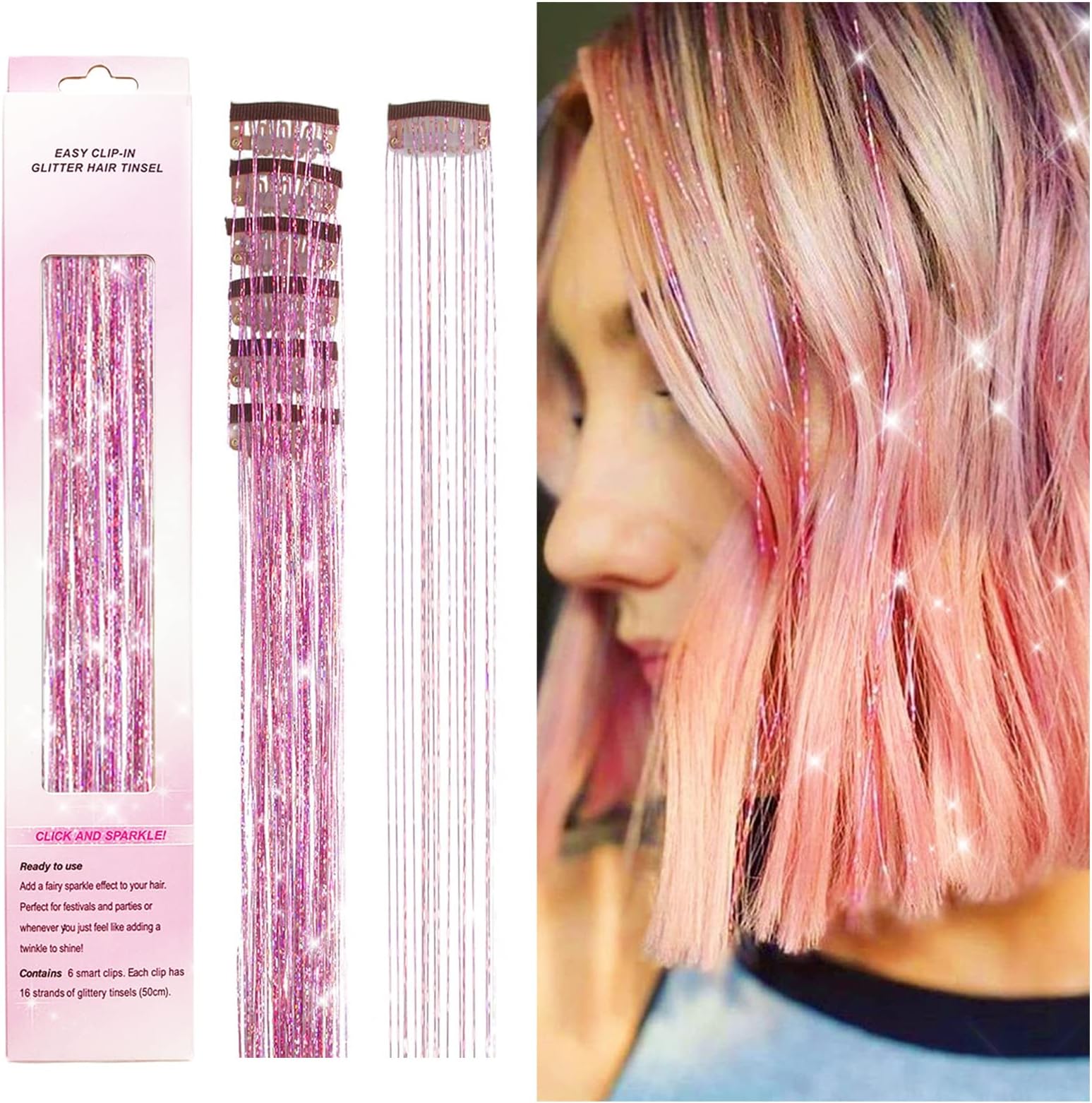 Amazon.com : Clip in POROLIR Glitter Fairy Hair Extensions Kit - 6Pcs ...