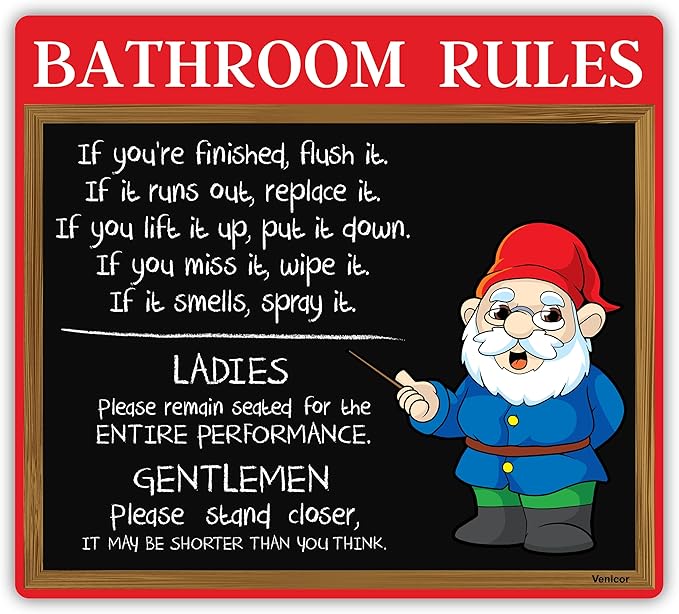 Amazon.com: Venicor Gnome Bathroom Decor Sign - 12 x 13 Inches ...