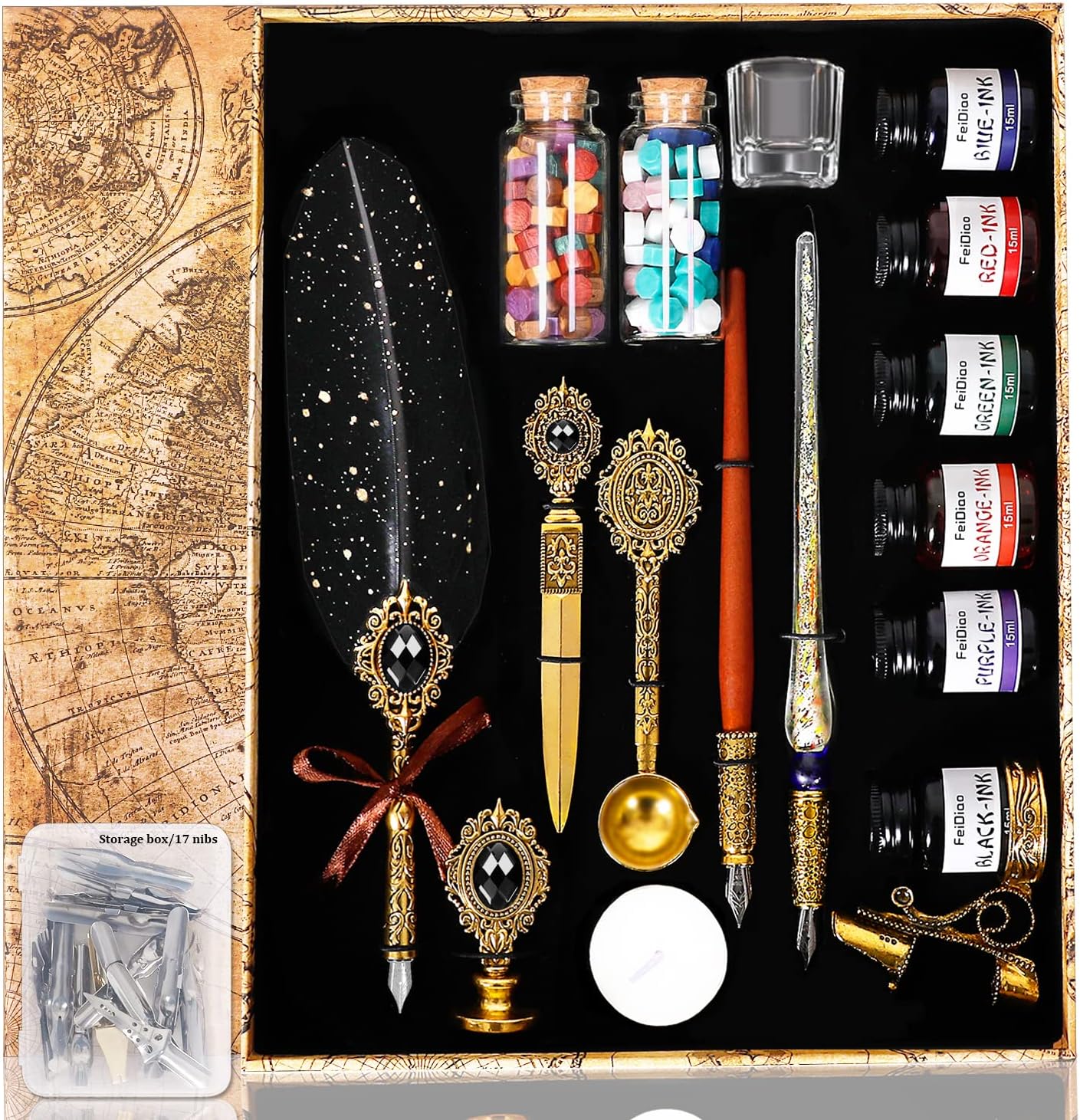 Quill Pen and Ink Set,Calligraphy Pen Set and Wax Seal Kit,3 Dip Pens ...