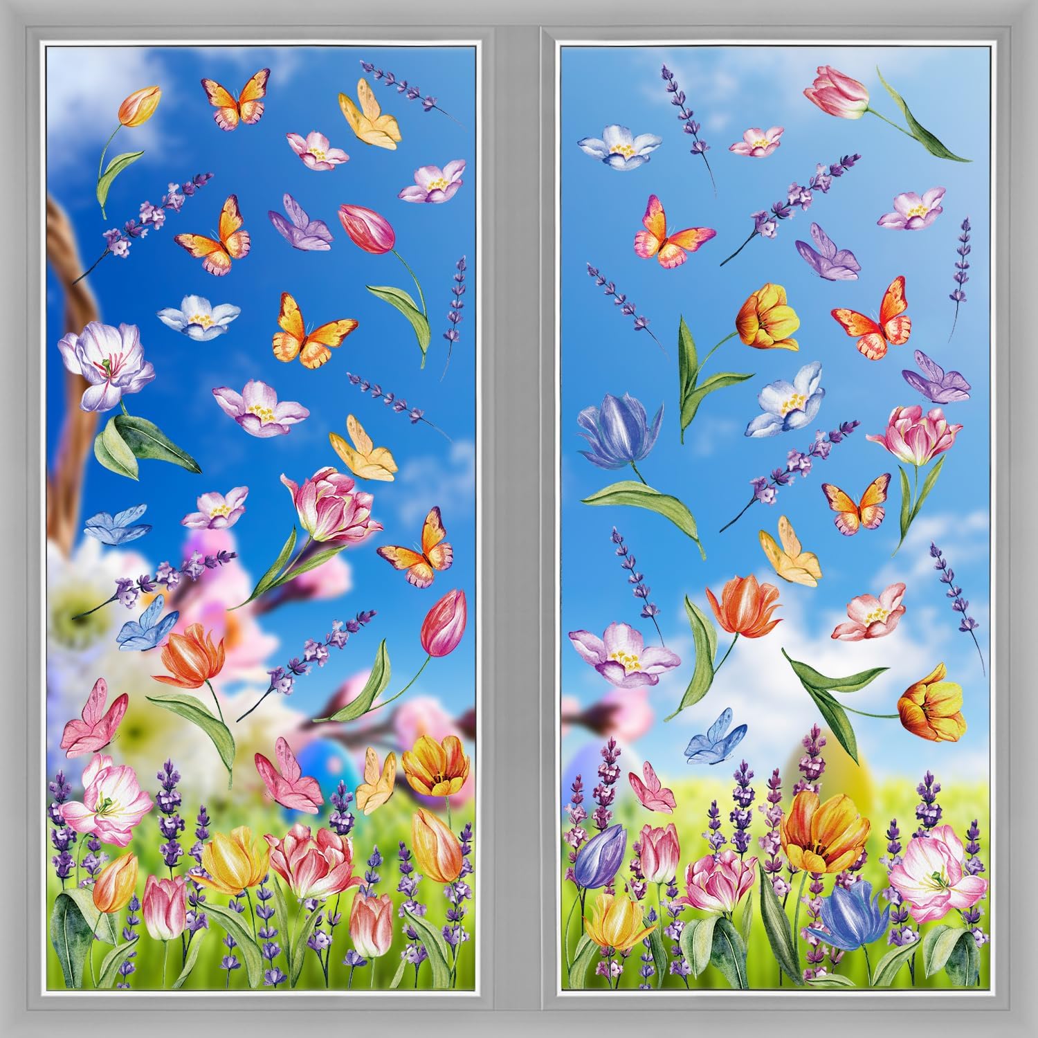 Amazon.com: FINGOOO 8 Sheets Tulip Window Clings, 71 Pcs Spring Window ...