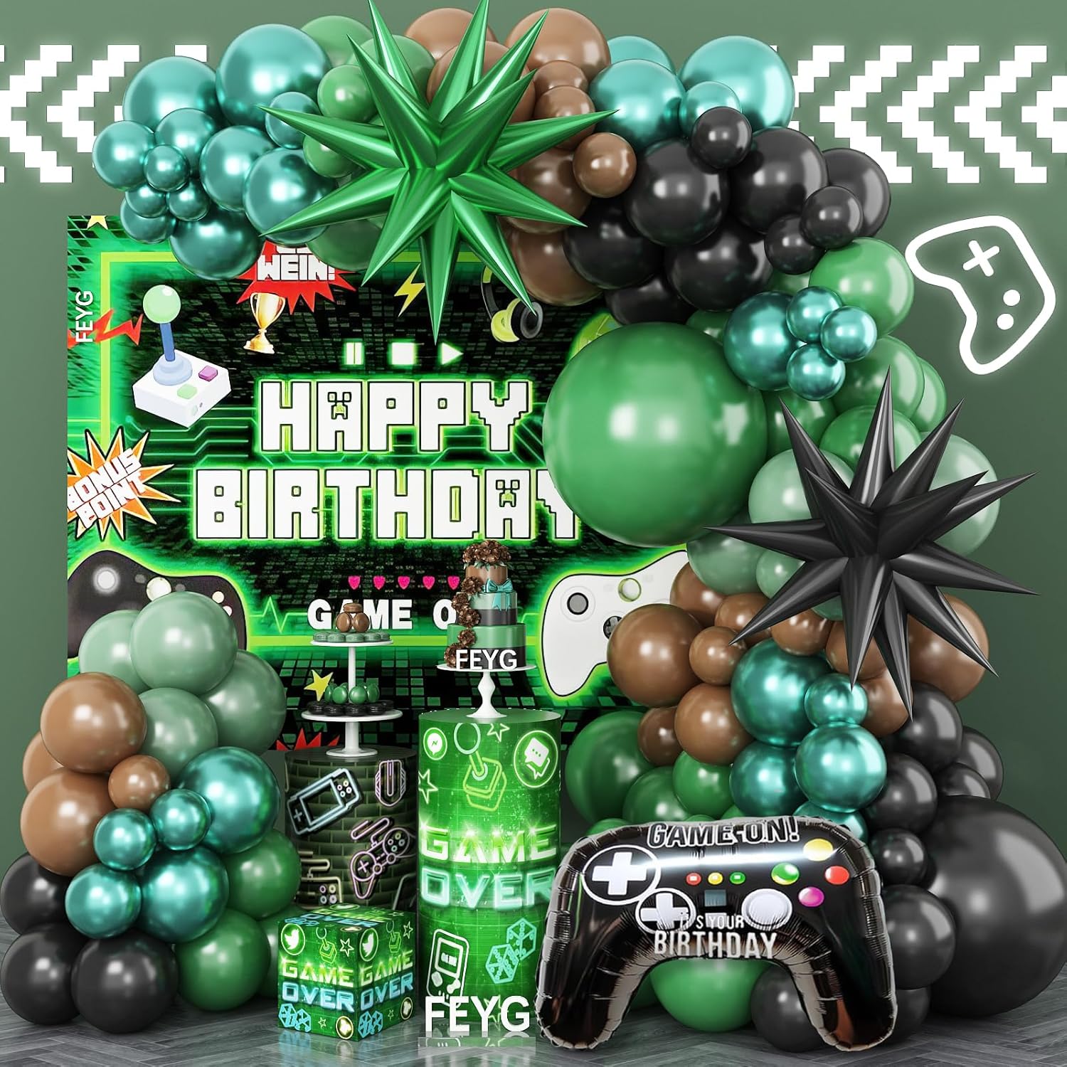 Amazon.com: Video Game Balloon Garland Arch Kit,Green Black and Brown ...