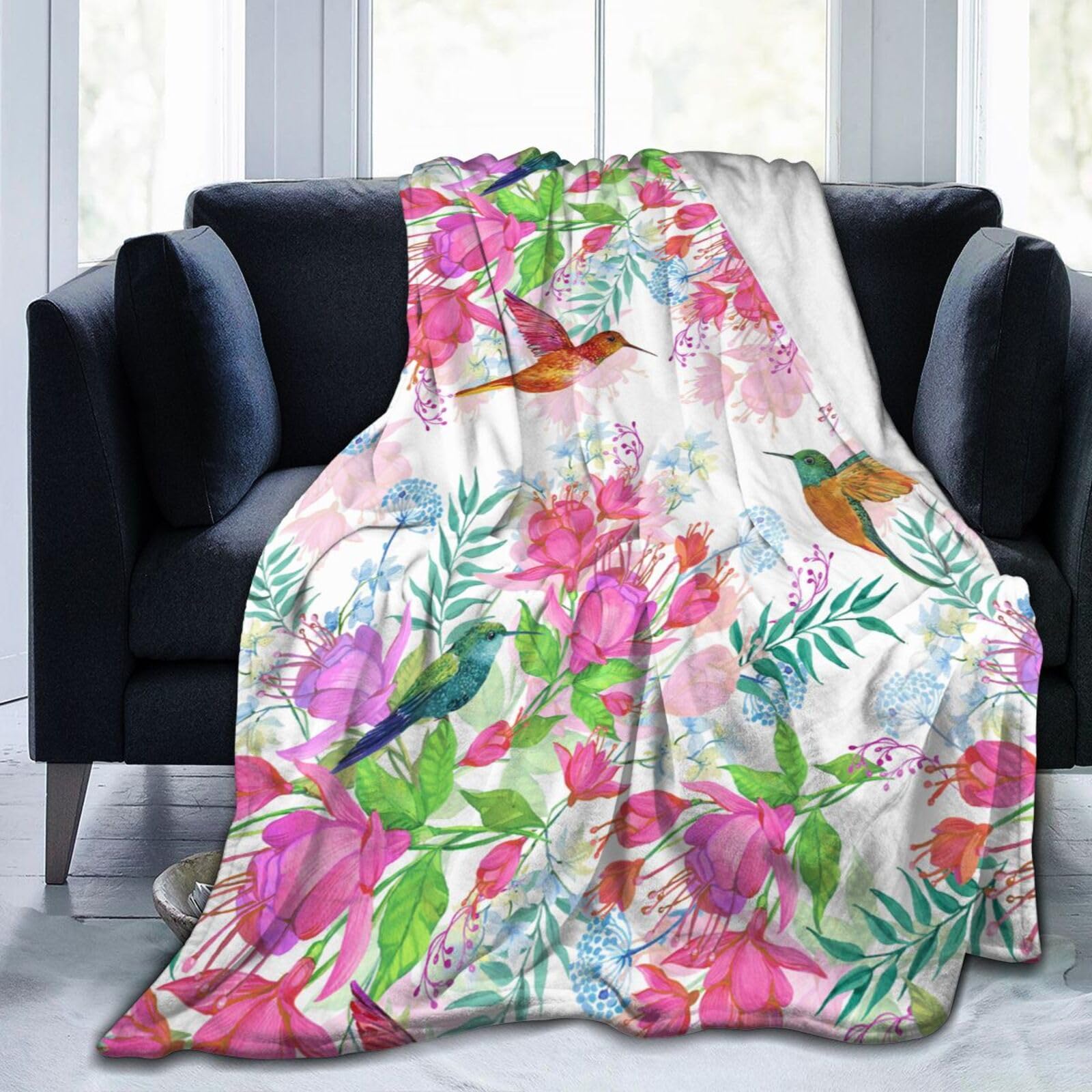 Amazon.com: Perinsto Watercolor Hummingbird Birds Flowers Throw Blanket ...