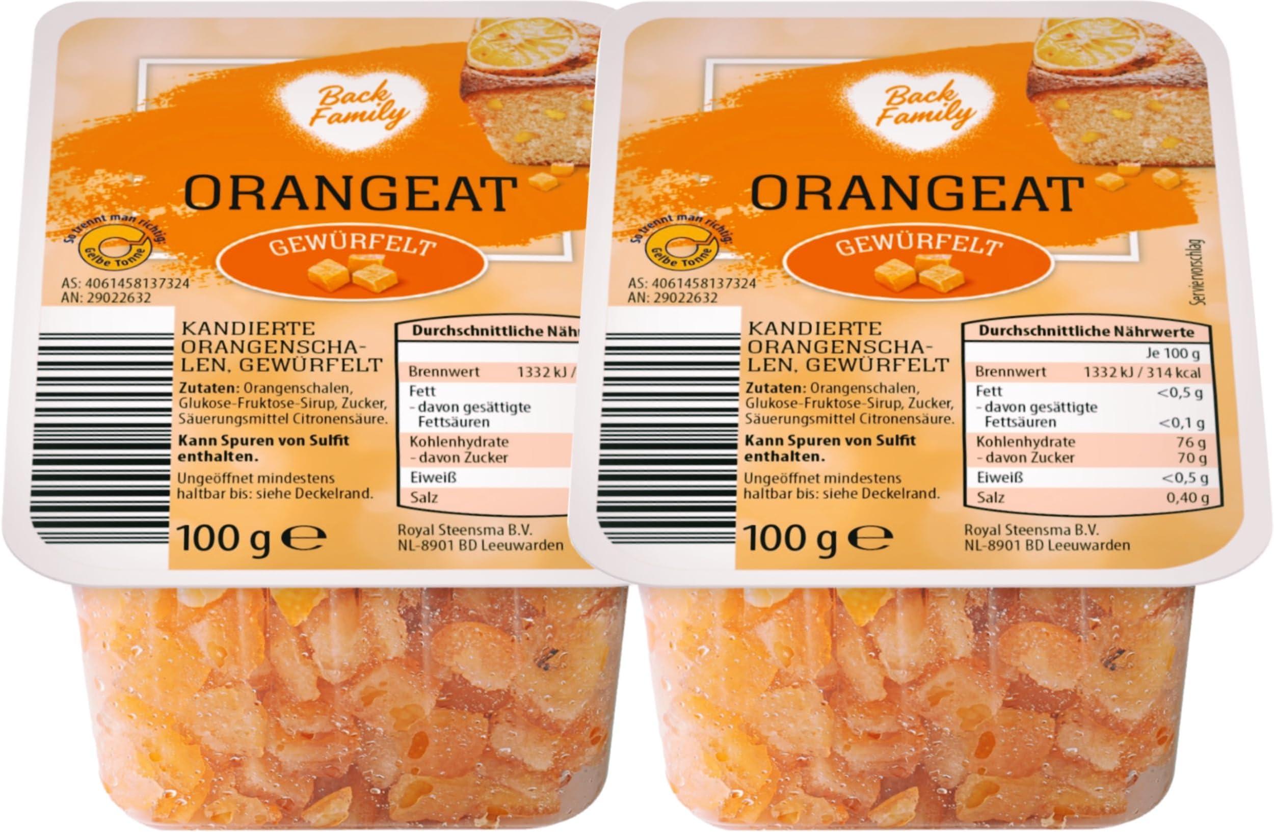 Amazon.com : BACK FAMILY Orangeat Diced 2x100g (7.05oz) - Candied ...