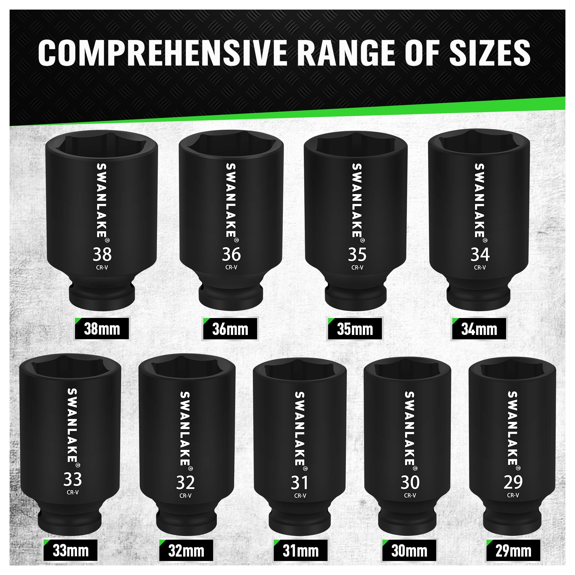 Snapklik.com : SWANLAKE 9PCS 1/2" Metric Impact Socket Set