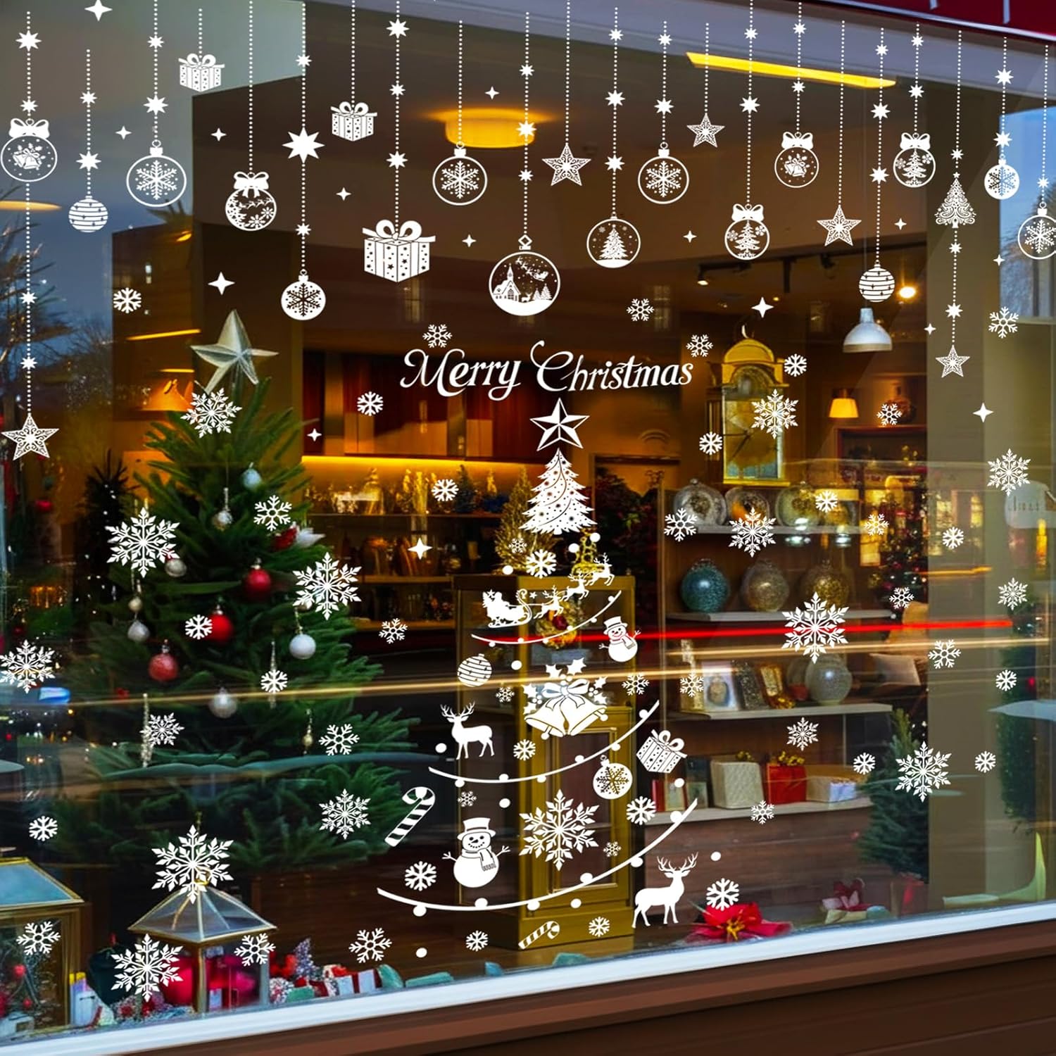 SHUCHING Large White Christmas Tree Window Stickers, Christmas Balls ...