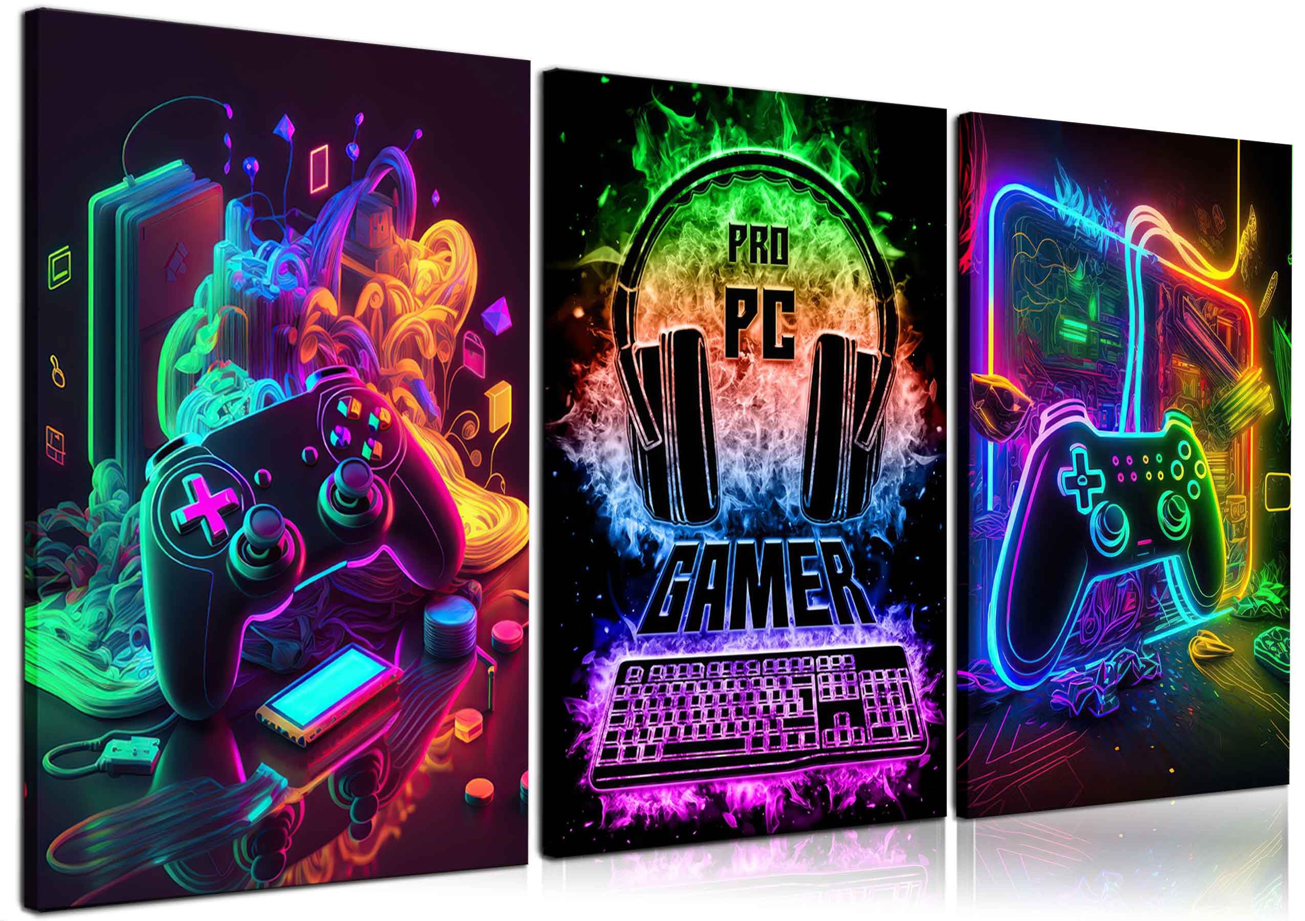 Amazon.com: 3Pcs Cool Gaming Wall Art Retro Video Gamer watercolor ...
