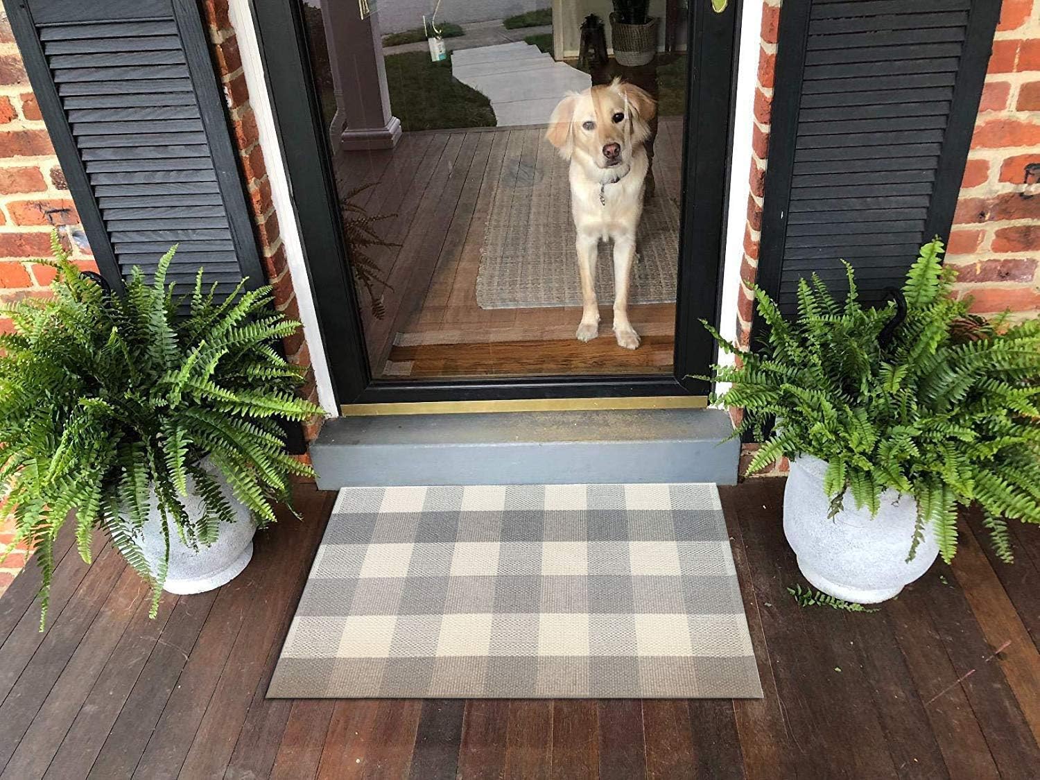 Amazon.com: Ukeler Grey Buffalo Plaid Rugs | Buffalo Check Outdoor Rug ...