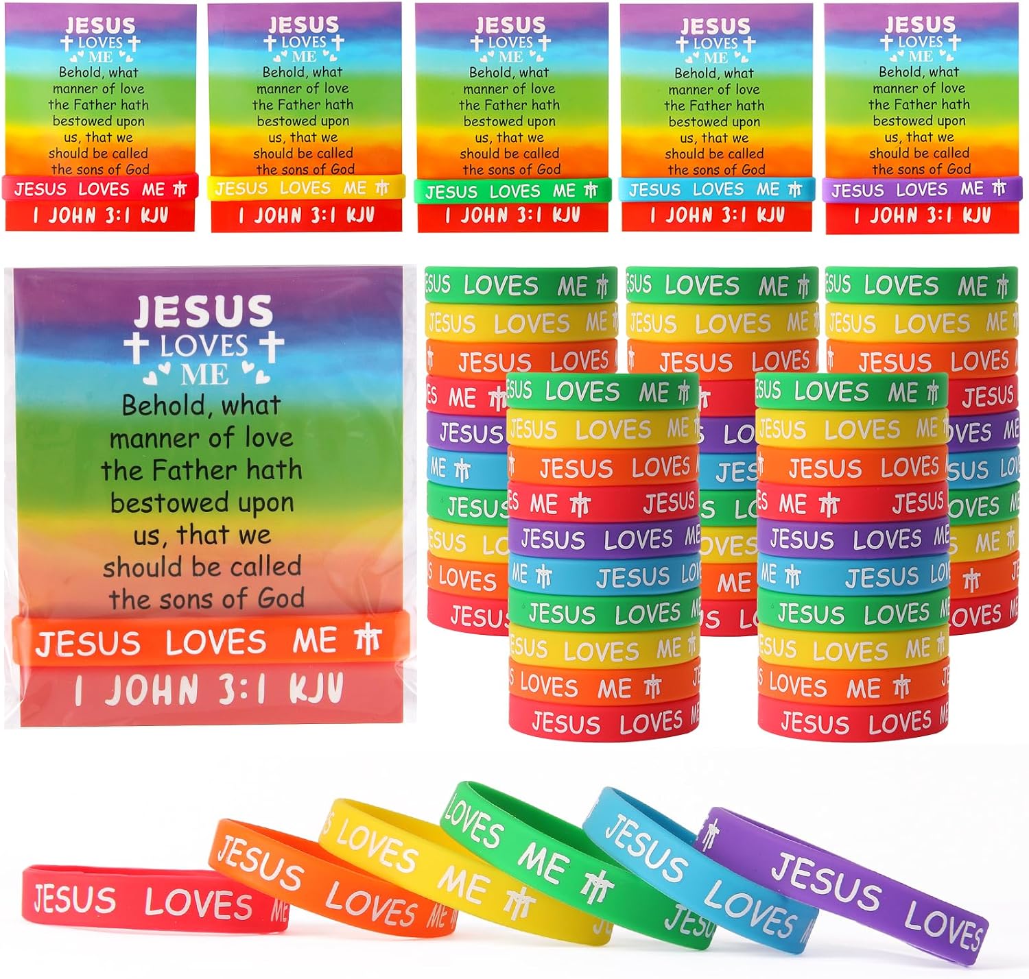 Amazon.com: 50 Sets Christian Gifts Rainbow Cards with 50 Jesus Loves ...