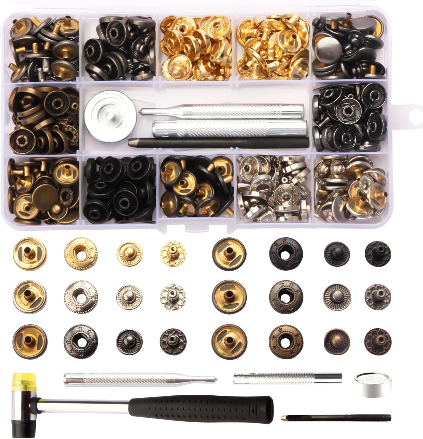 Amazon.com: BIOUU 120 Sets,Snap Buttons Kit for Leather, 12mm Metal ...