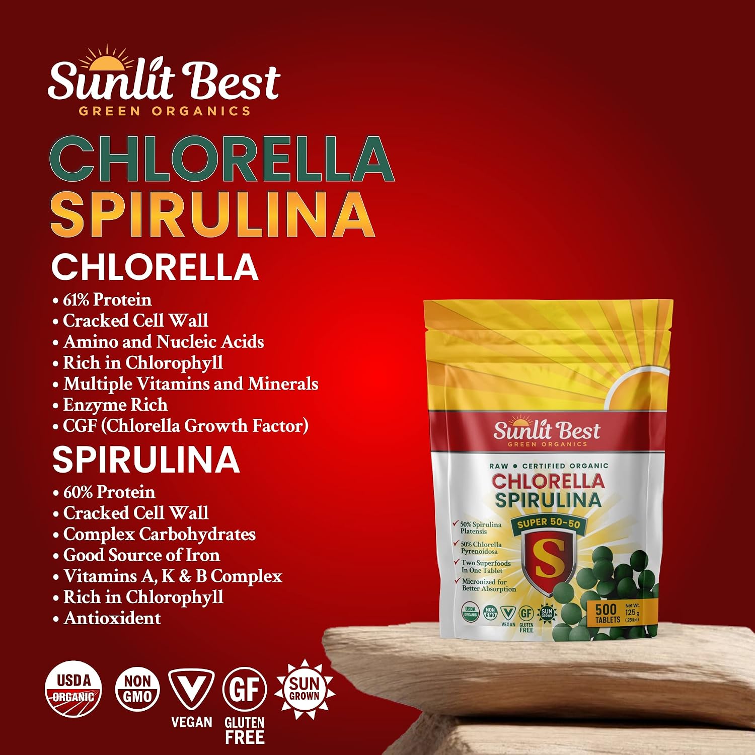 Espirulina Chlorella Cracked Cell Wall Super 50-50 Super-Pack 500 ...