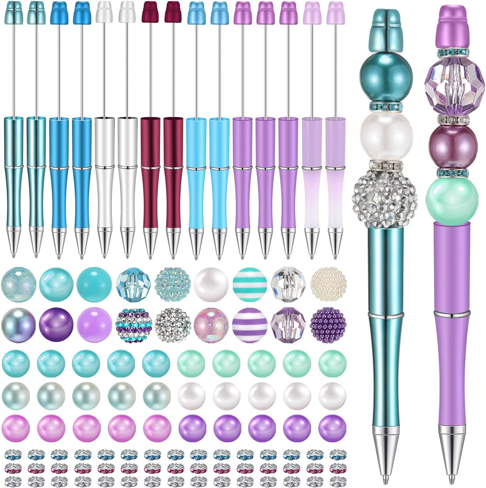 Amazon.com : Jutom 12 Pcs Plastic Beadable Pens with 50 Colorful Beads ...