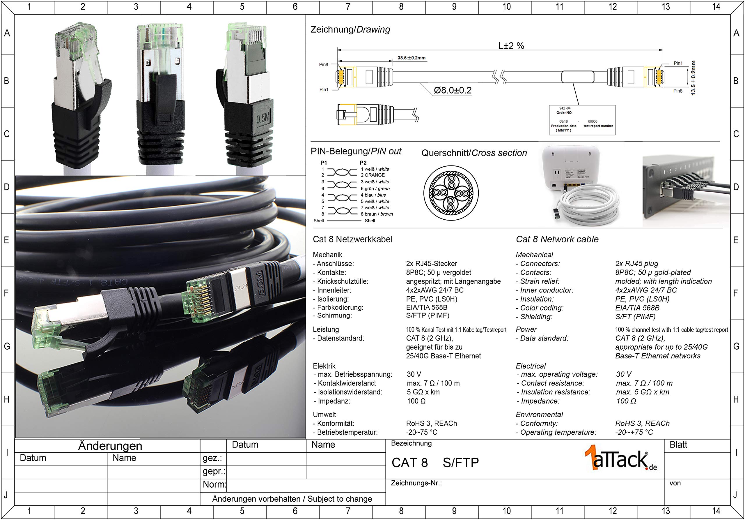 Cat 6 Ethernet Cable 1m Cat 8 Network Cable CAT8 Cable Colors Set - 5 ...
