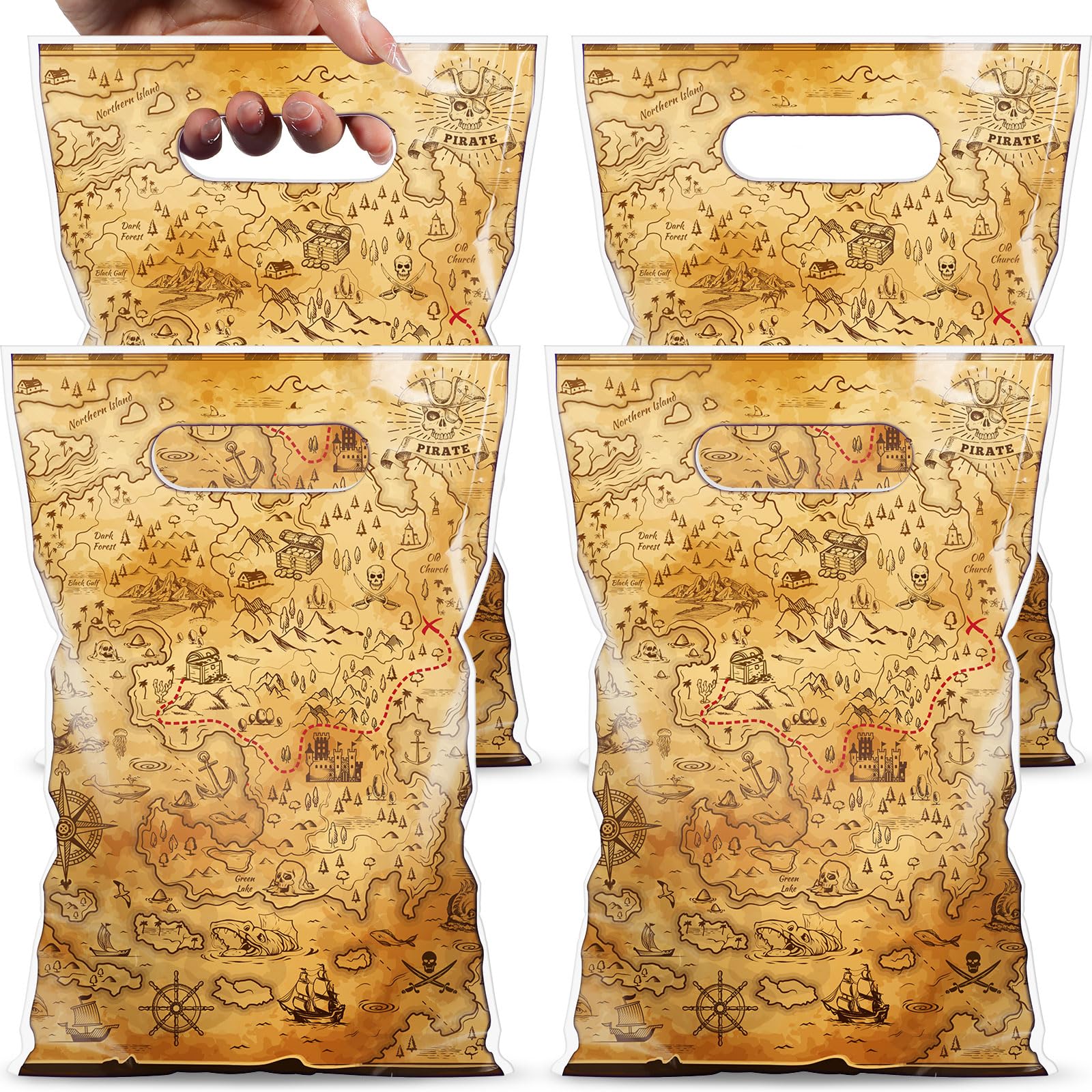 Amazon.com: Pajean 100 Pcs Pirate Treasure Map Gift Plastic Bags Bulk ...