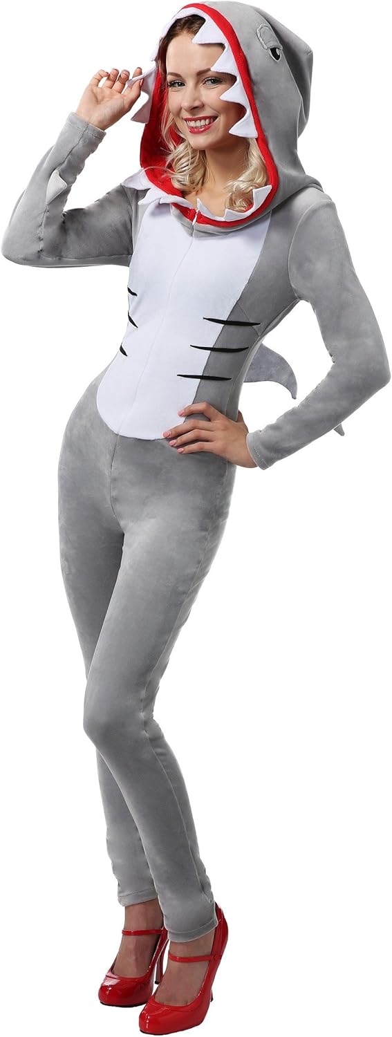 Amazon.com: Women's Sassy Shark Costume with Hooded Jumpsuit - Fierce ...