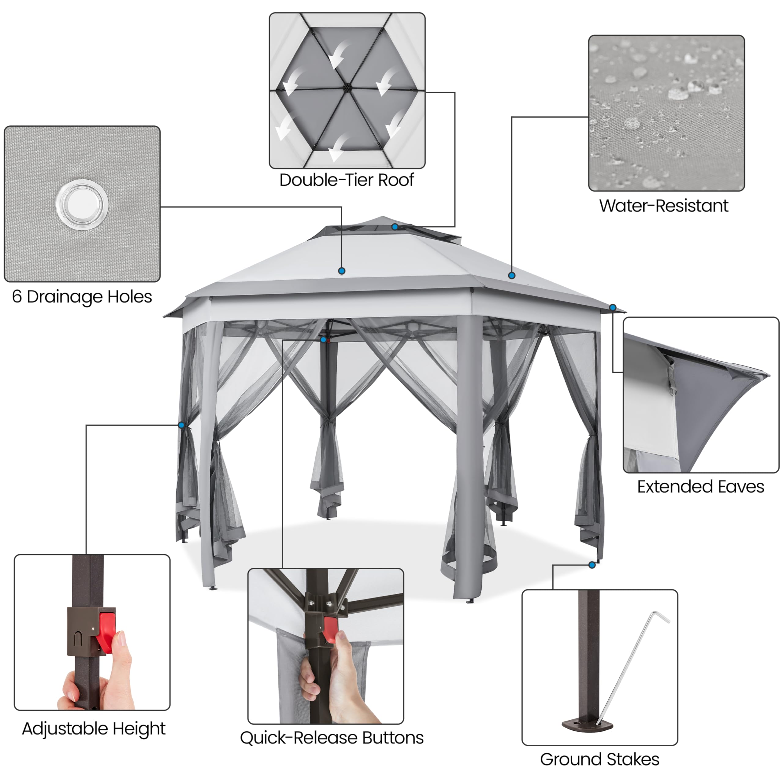 Snapklik.com : Yaheetech 13x13 Pop Up Gazebo, Hexagonal Outdoor Canopy ...