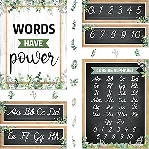 Amazon.com: Farmhouse Cursive Alphabet and Number Line Poster Greenery ...