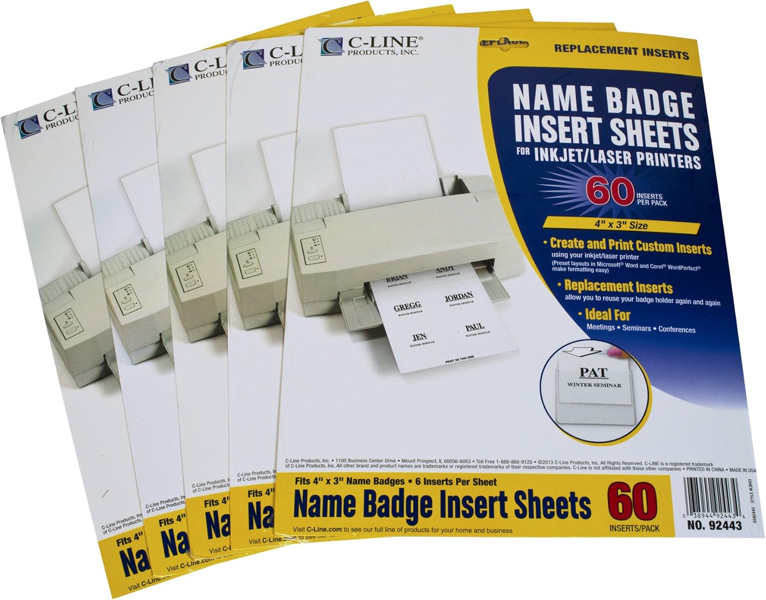 Amazon.com : C-Line Replacement Inkjet/Laser Printer White Badge ...