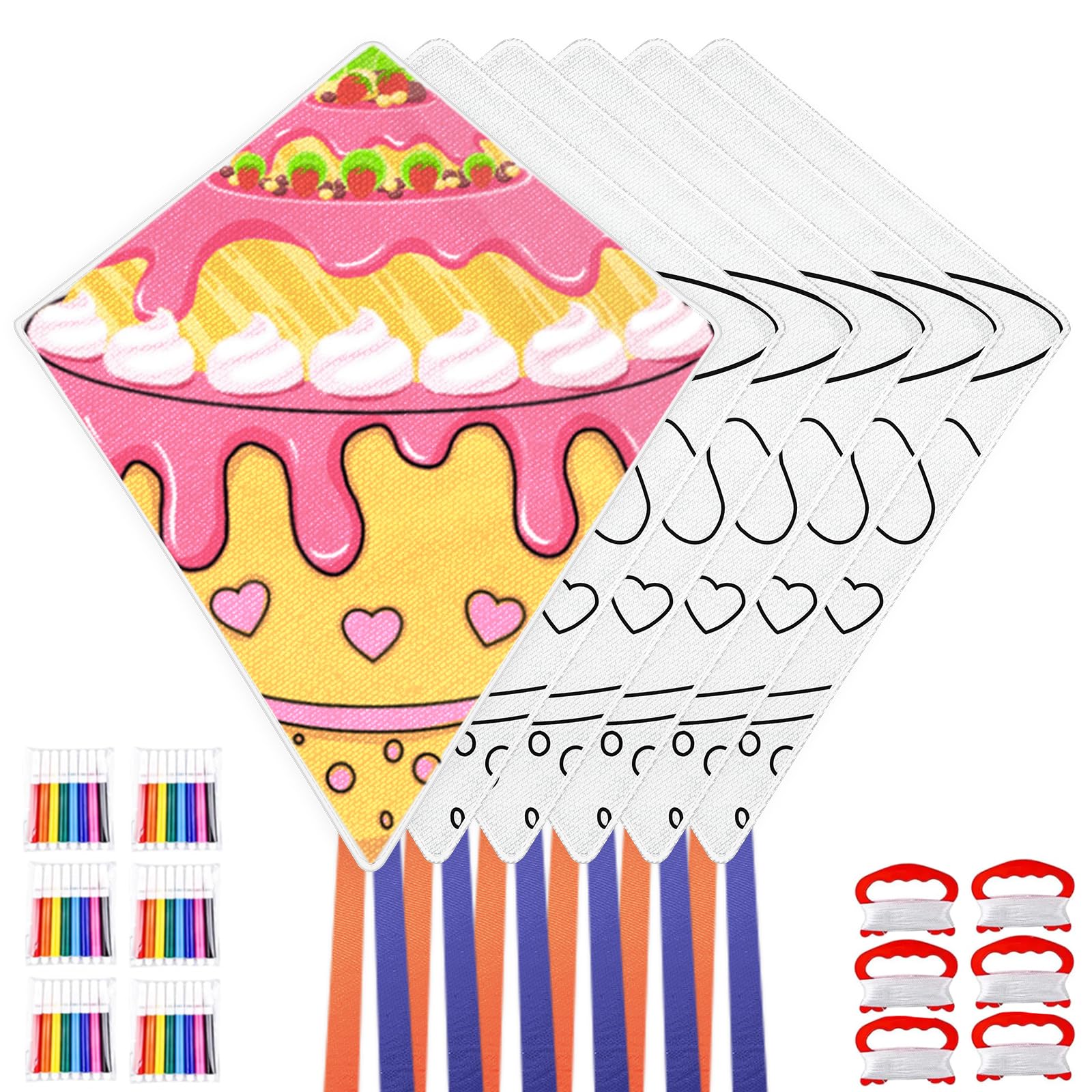 6 Pack DIY Kites, Diamond Kite for Kids Easy to Fly- Creative Kite with ...