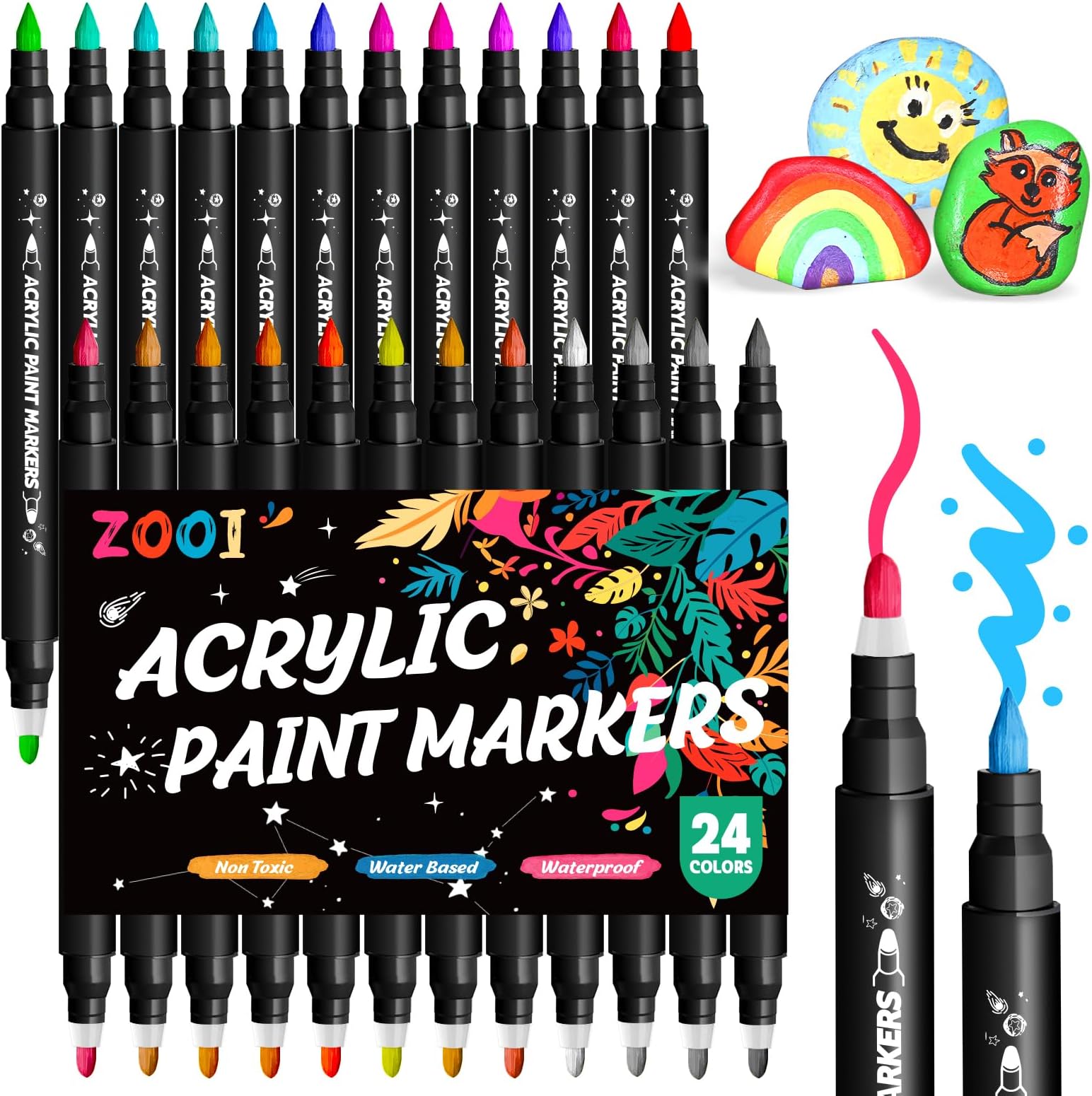 ZOOI 24 Colours Acrylic Paint Pens Marker Pens Colouring Pen, Acrylic ...