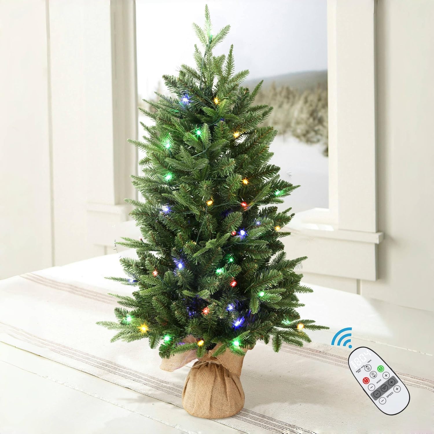 3 ft Small Mini Prelit Artificial Christmas Tree with Color LED Lights ...