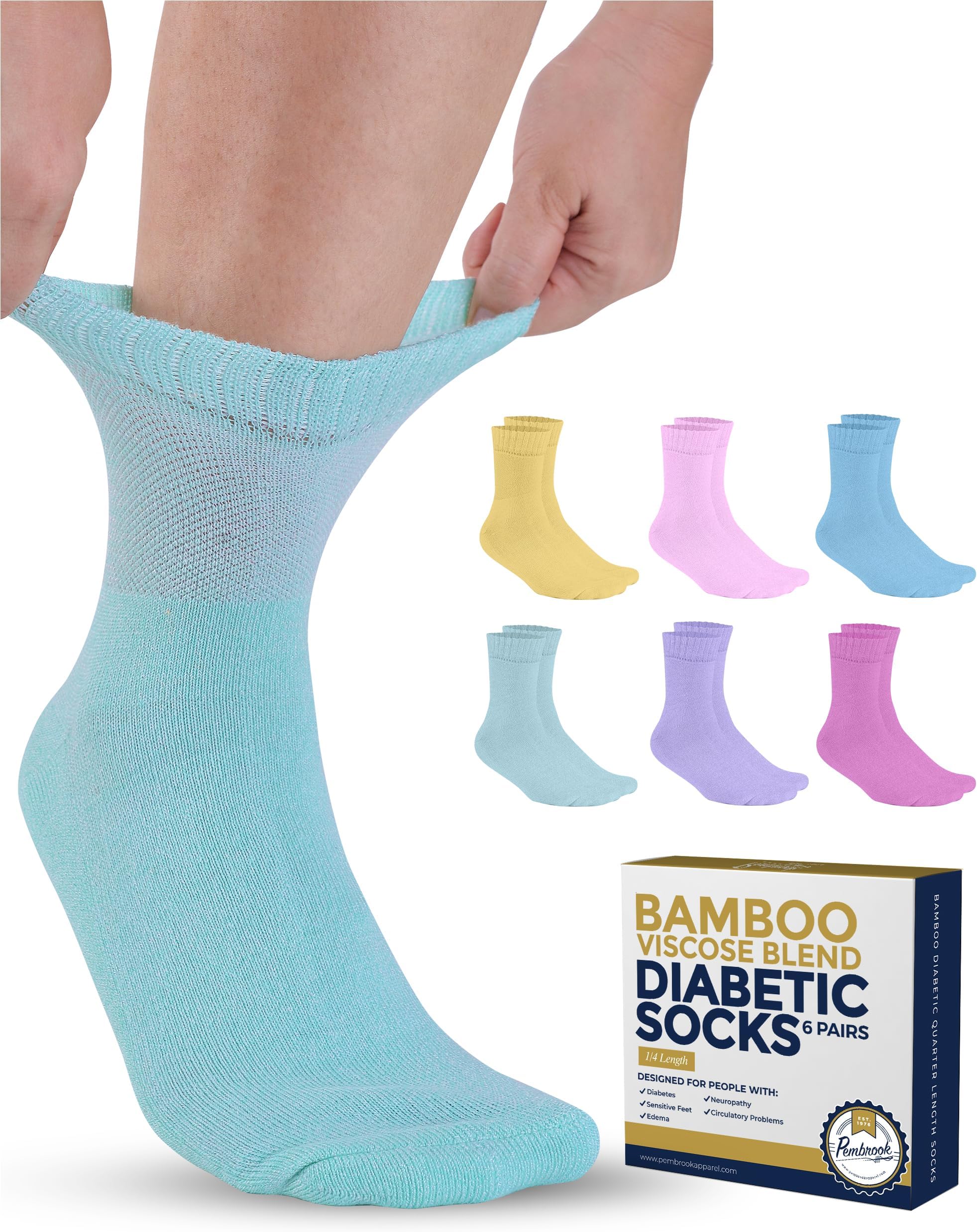 Amazon.com: Pembrook Bamboo Viscose Diabetic Socks for Women & Men - 6 ...