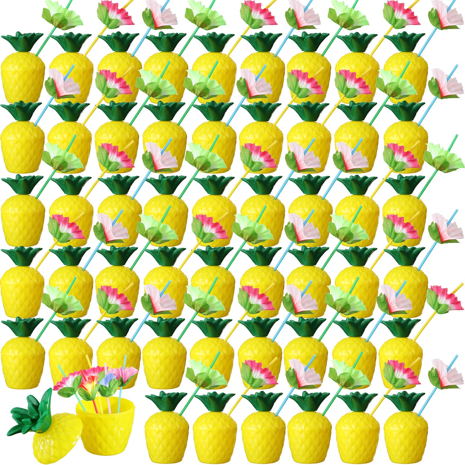 Nuenen 60 Pcs Pineapple Cups Plastic Pineapple Cups with Lids Hibiscus ...