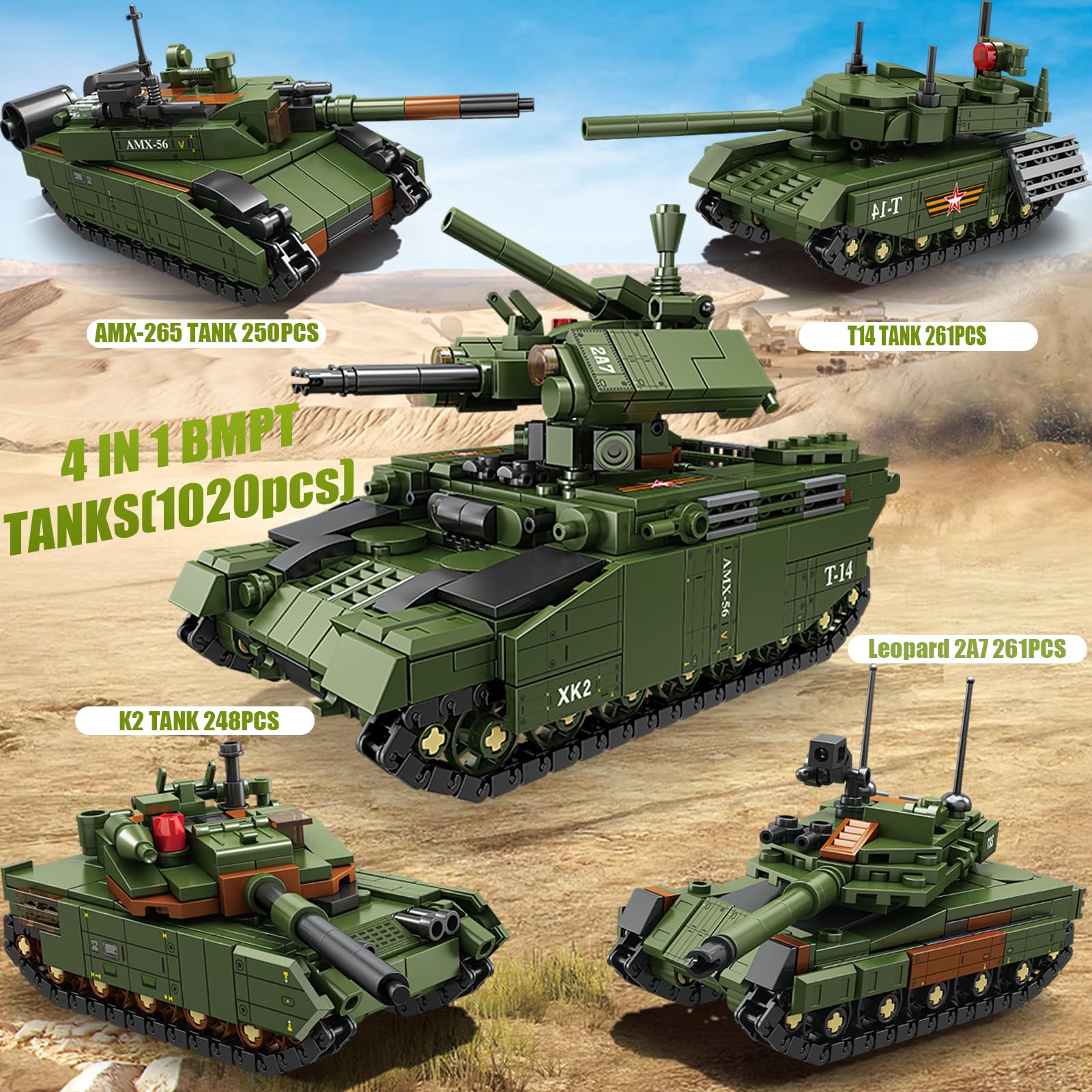 Snapklik.com : WW2 Army Tanks Toy Building Kit,4 In 1 Transferming Tank ...