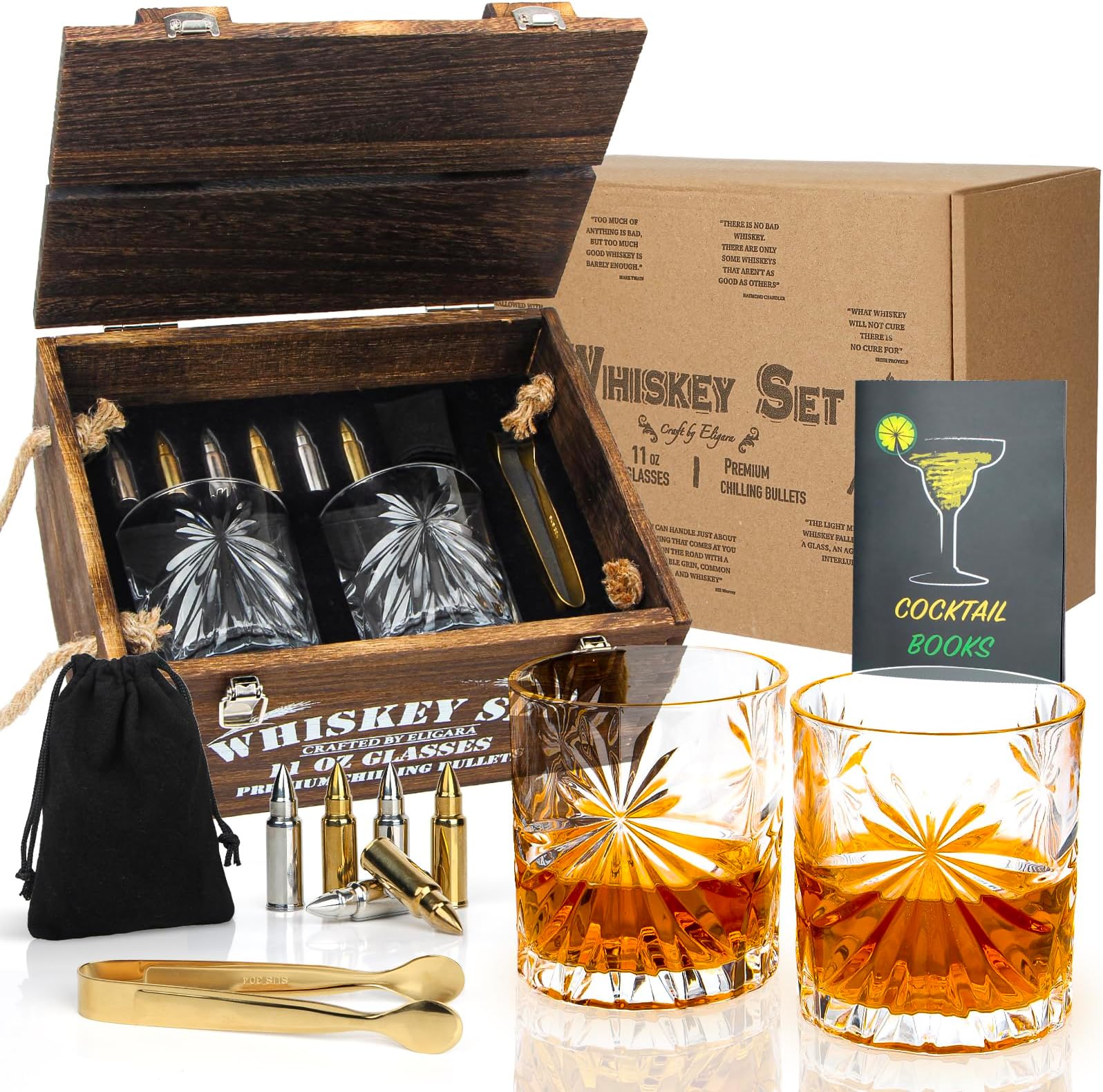 Maverton Whisky Stones & 2 Engraved Glasses Gift Set - 250ml Whisky ...
