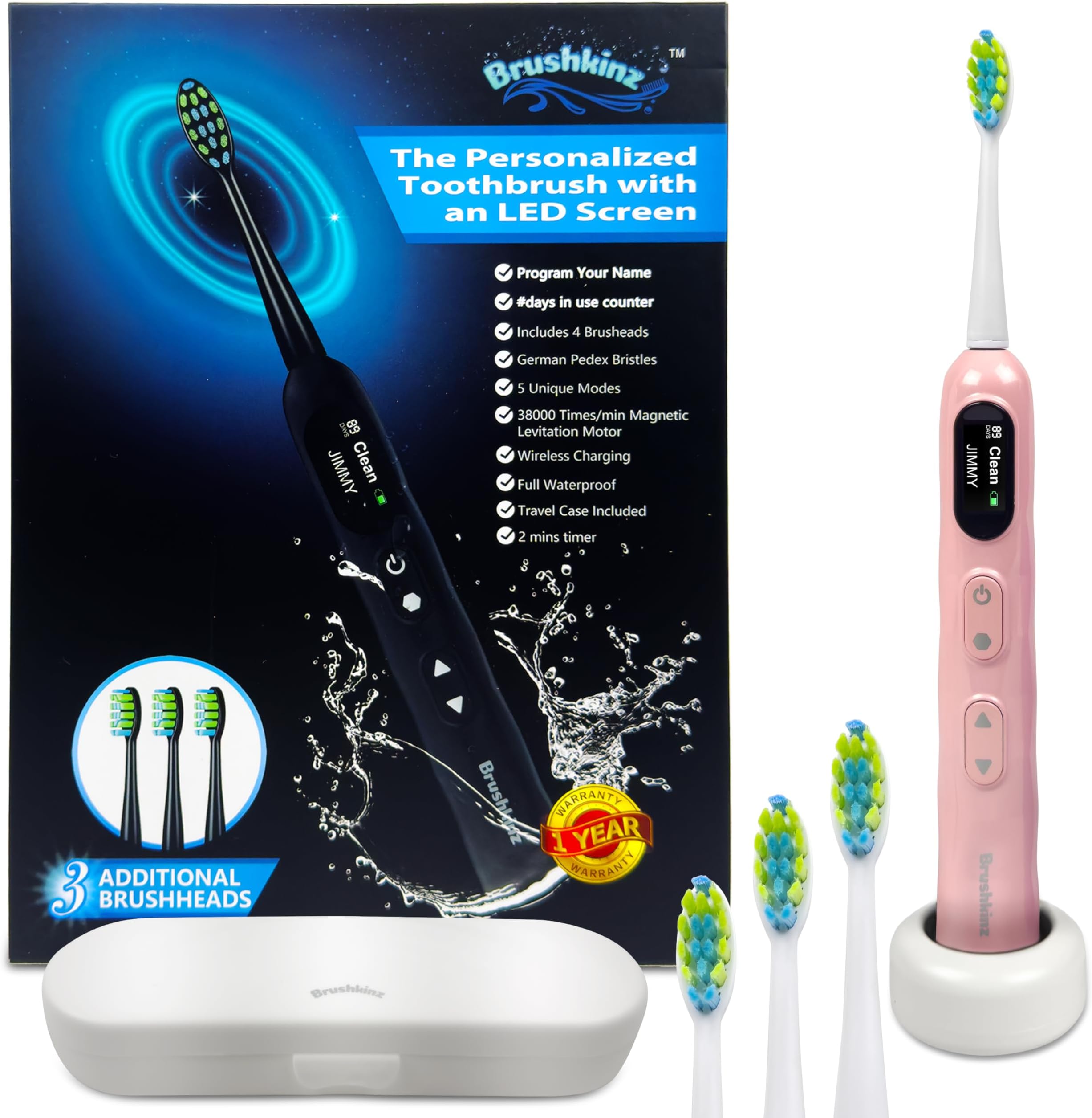 Amazon.com: BRUSHKINZ Pink Electric Toothbrush with Travel Case & 4 ...