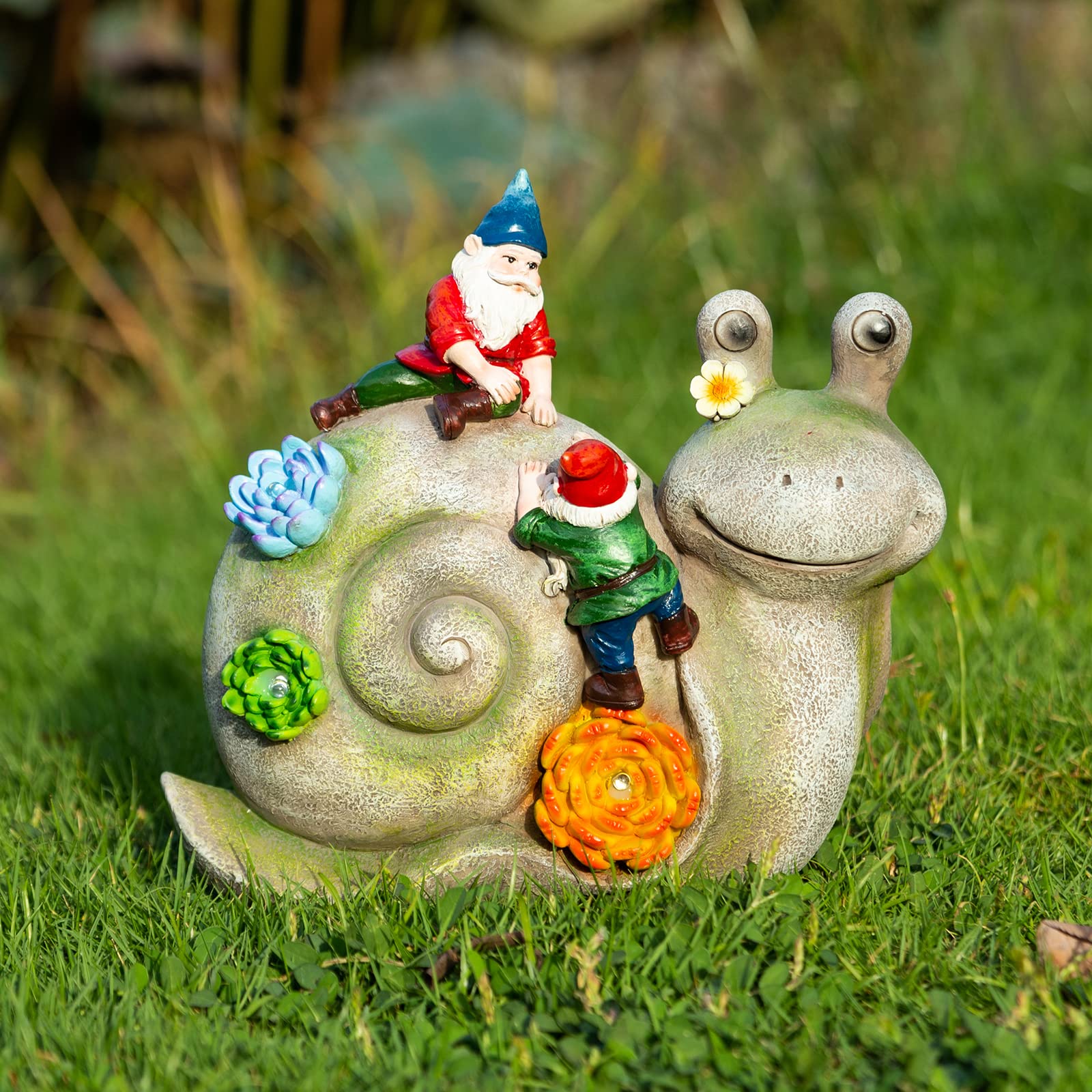 Solar Garden Statue Outdoor Gnomes Decor, Funny Garden Gnome Snail ...